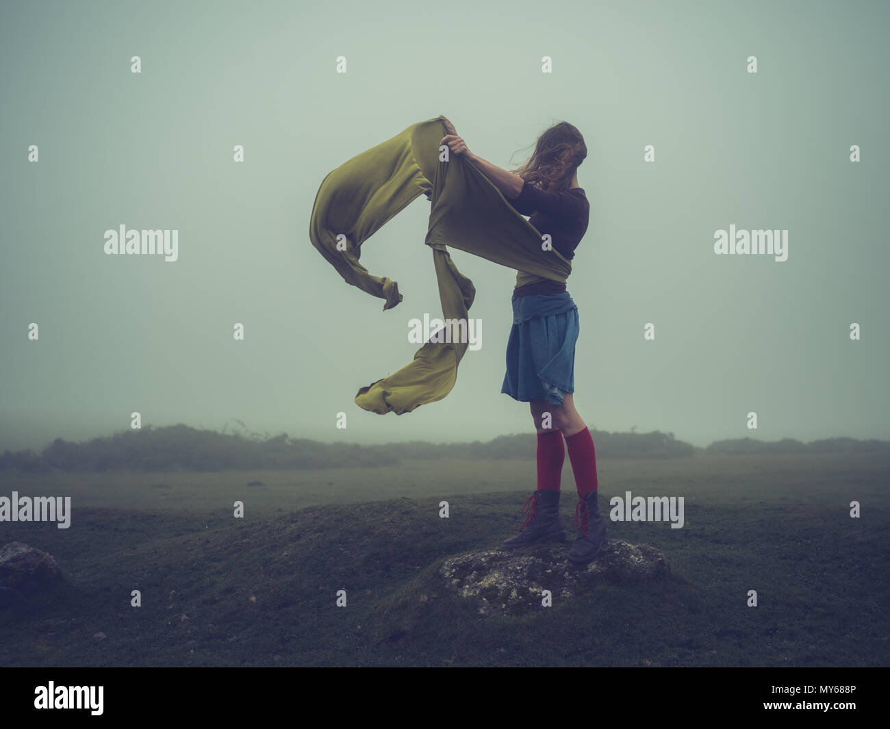 Scarf blowing wind hi-res stock photography and images - Alamy