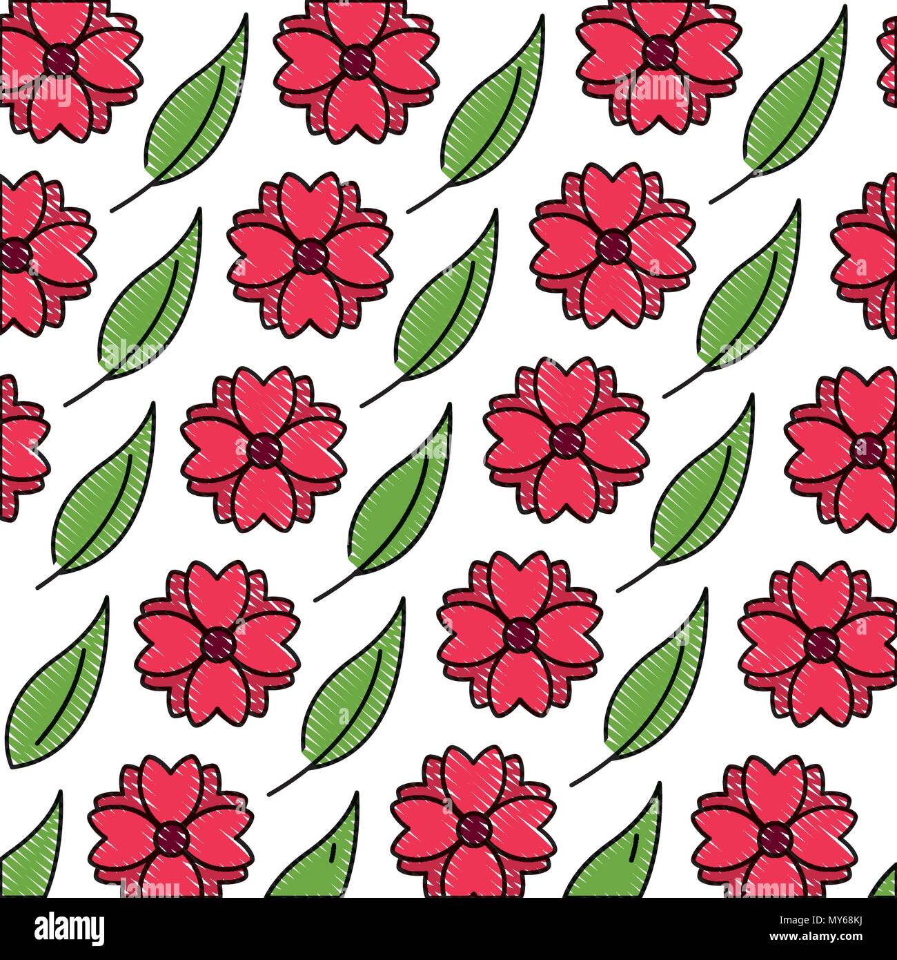 cute flower with leaf decorative pattern Stock Vector Image & Art - Alamy
