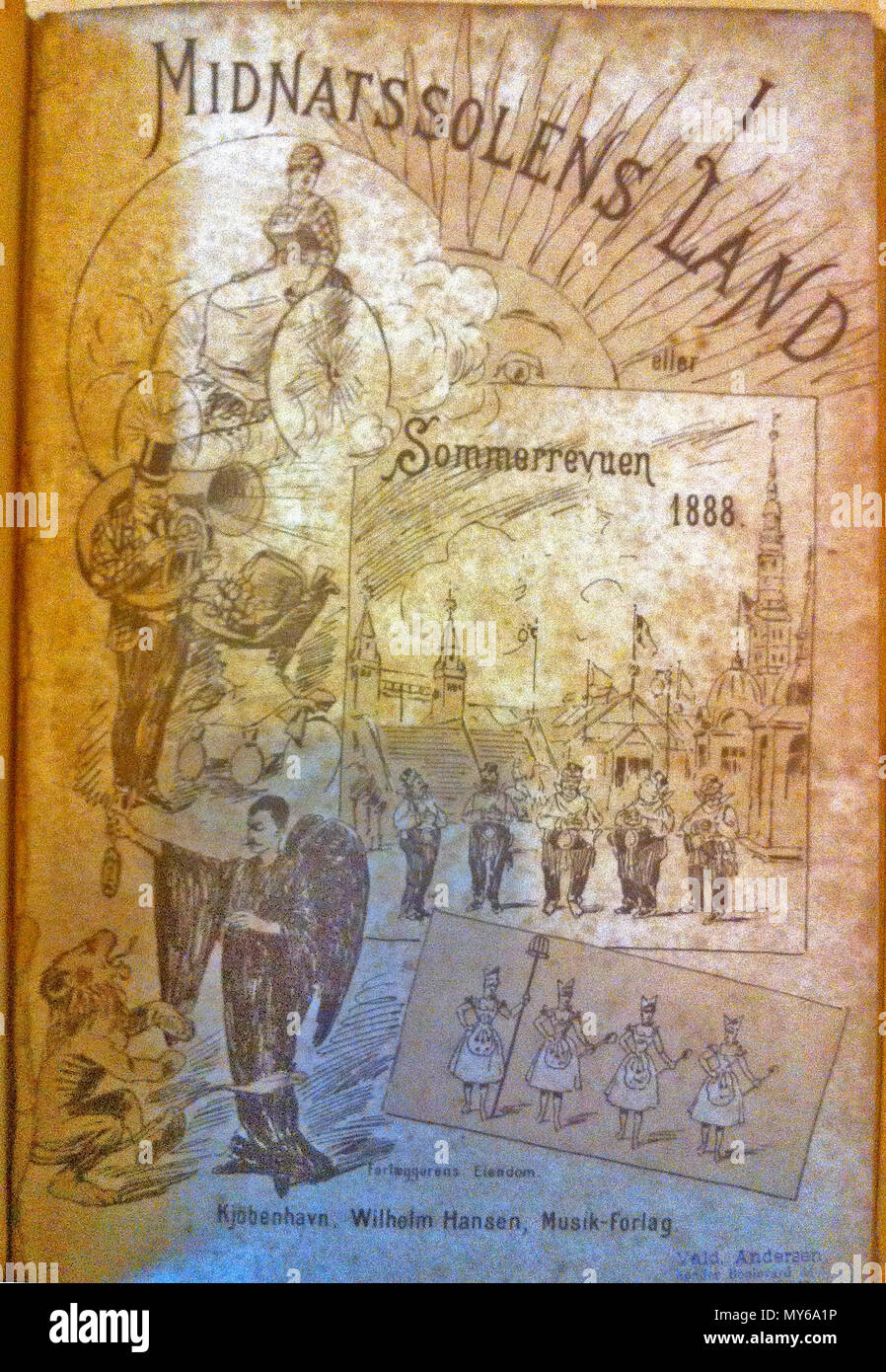 . English: Poster advertising 1888 Danish summer revue 'I Midnatssolens ...