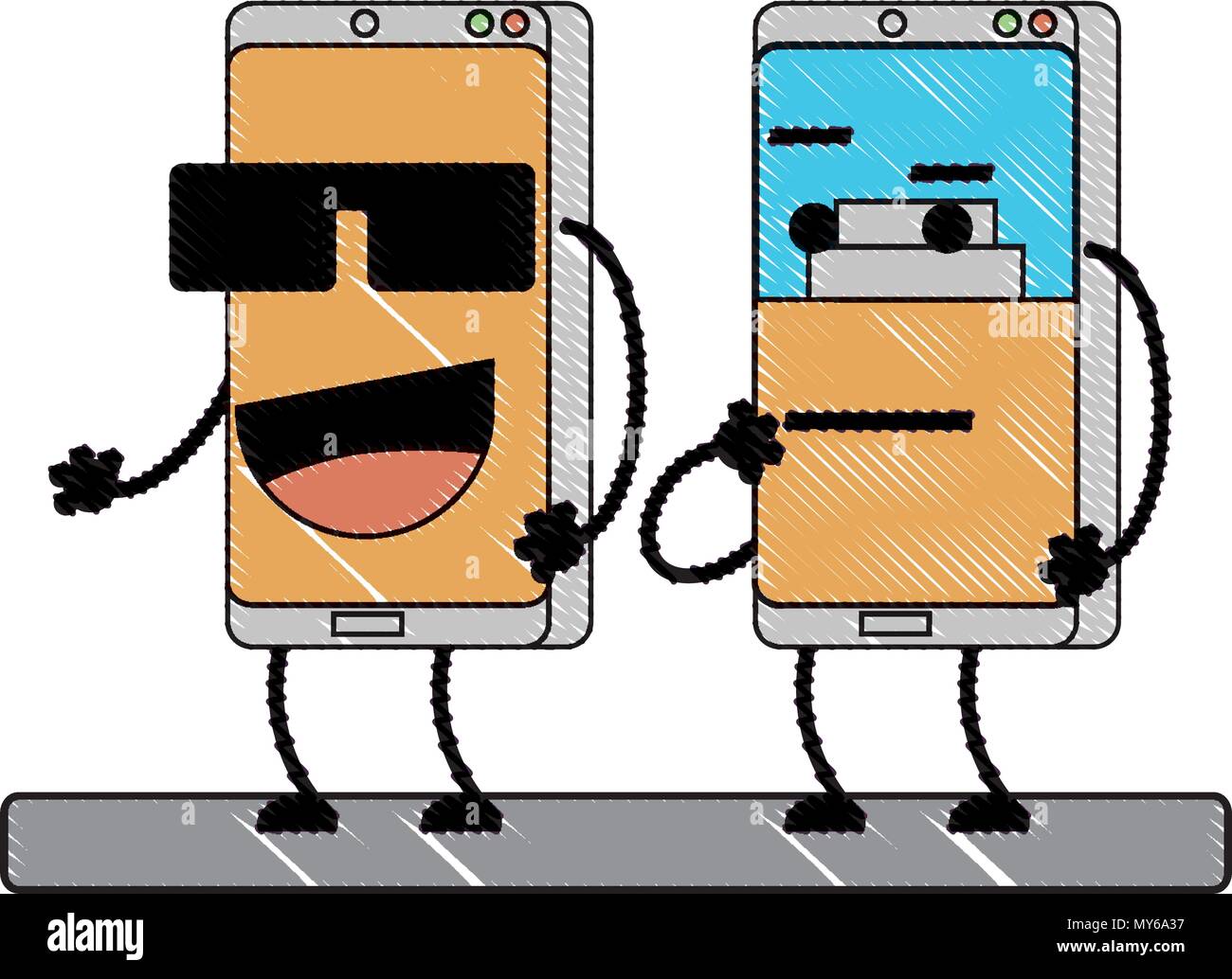 Cartoon cool smartphones over white background, vector illustration ...