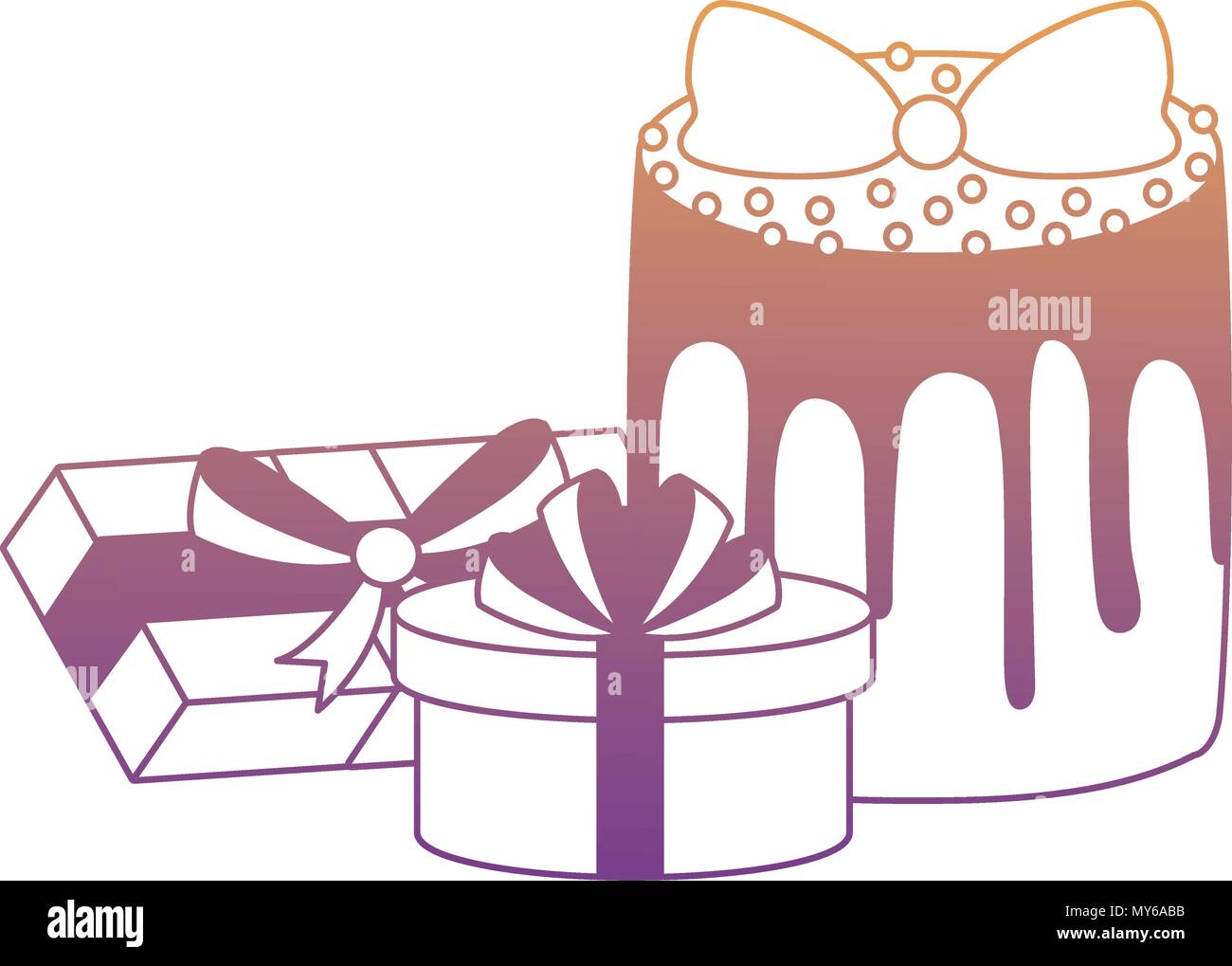 Happy birthday design with birthday cakes and gift boxes over white ...