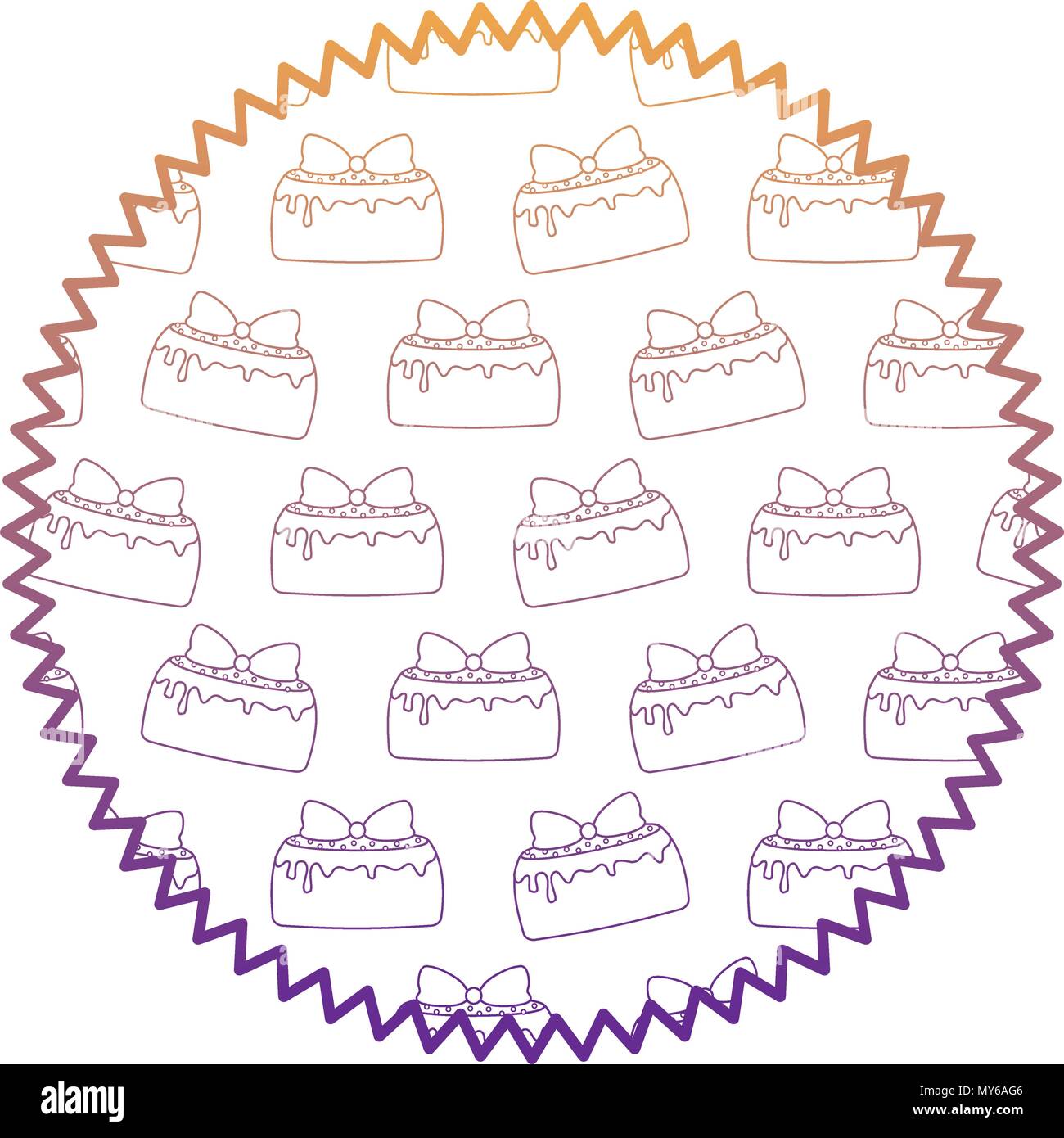 seal stamp with cakes with candles pattern over white background ...