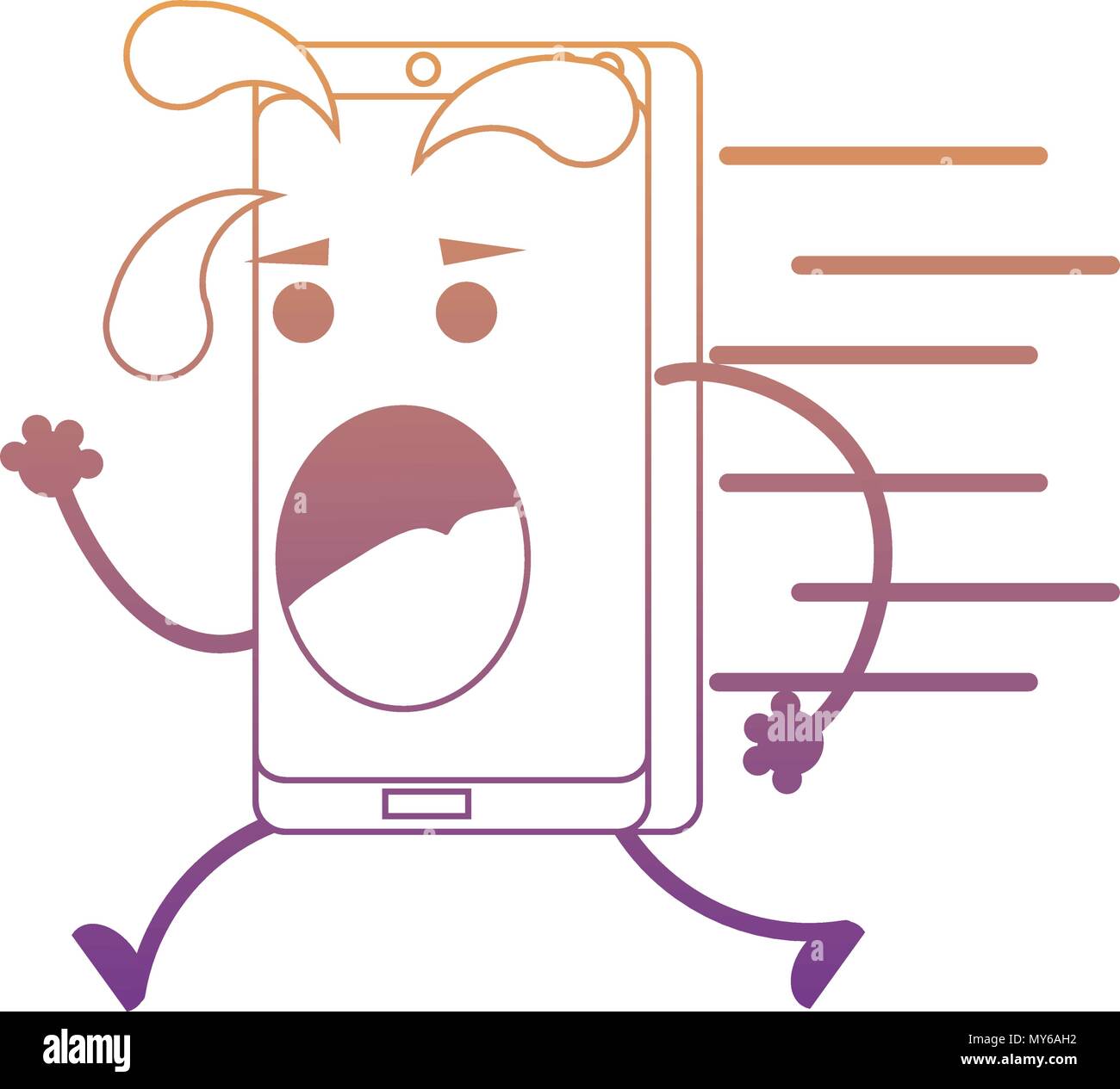 cartoon smartphone running and sweating over white background, vector ...
