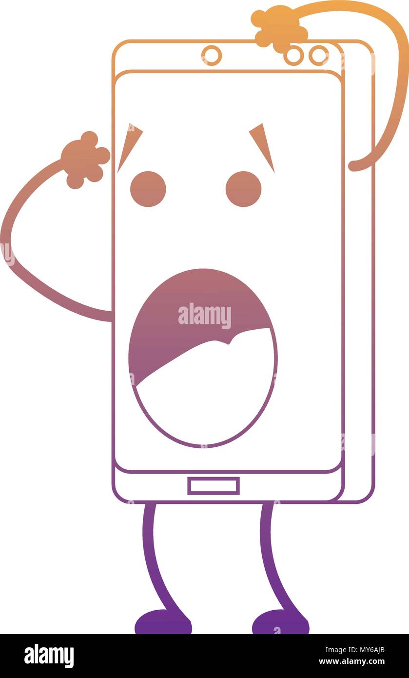 Cartoon worried smartphone over white background, colorful desing ...