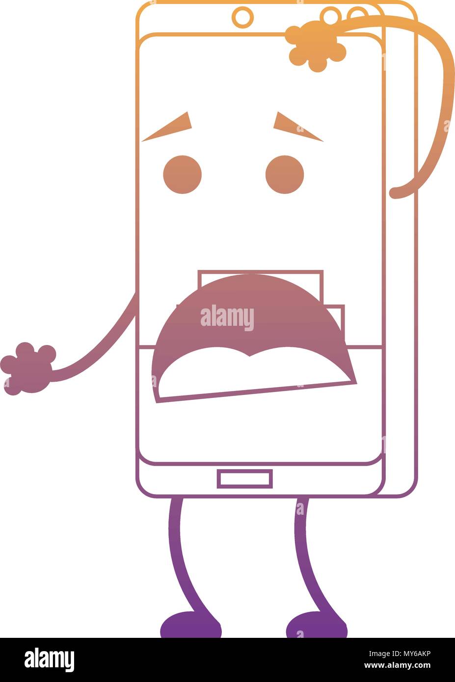 Cartoon worried smartphone over white background, colorful desing ...