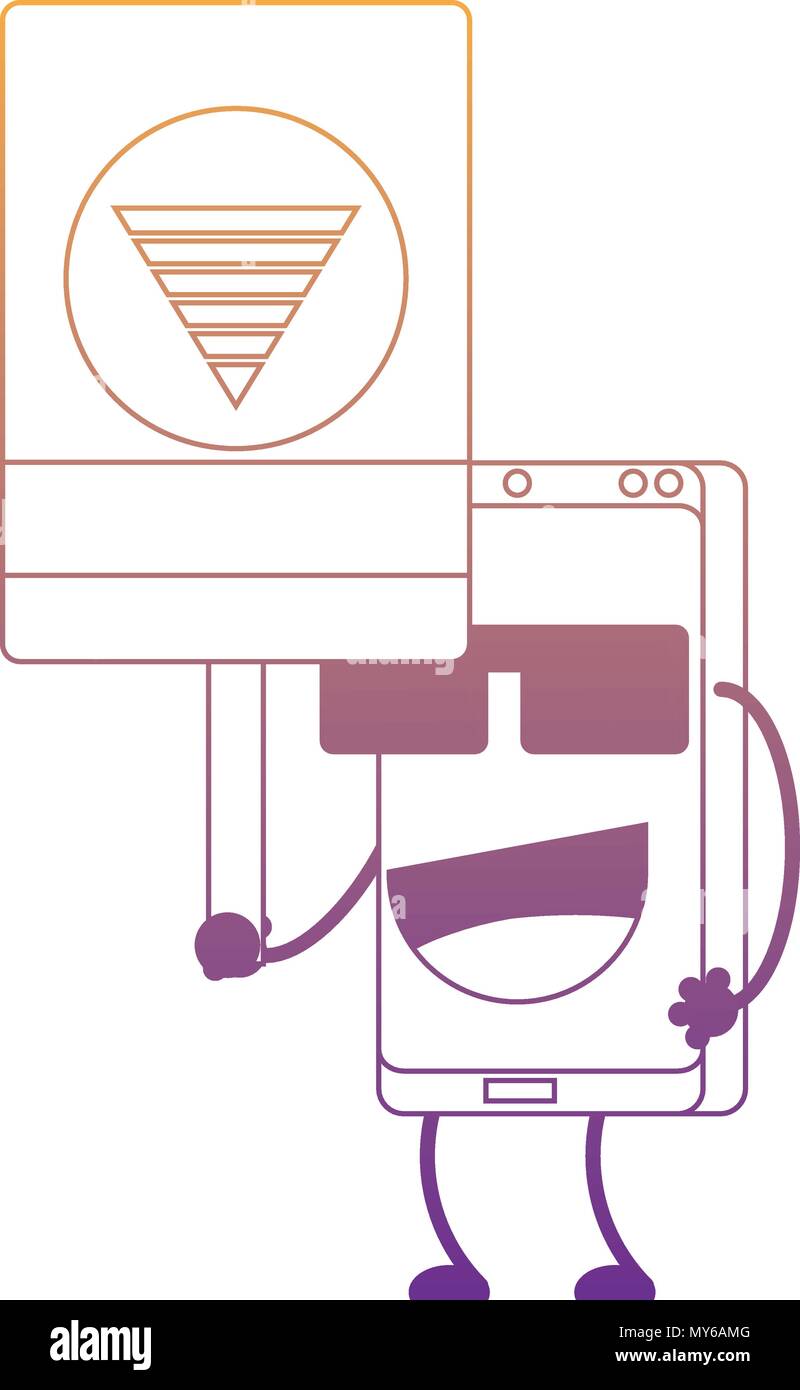 Cartoon smartphone with sunglasses and holding a wifi board over white ...