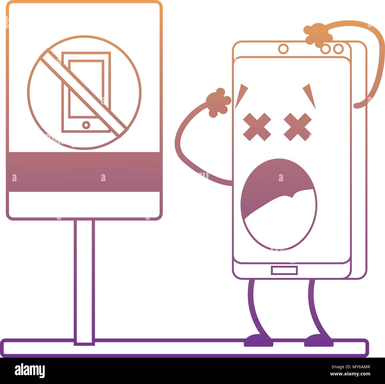Cartoon smartphone in no mobile zone over white background, vector ...