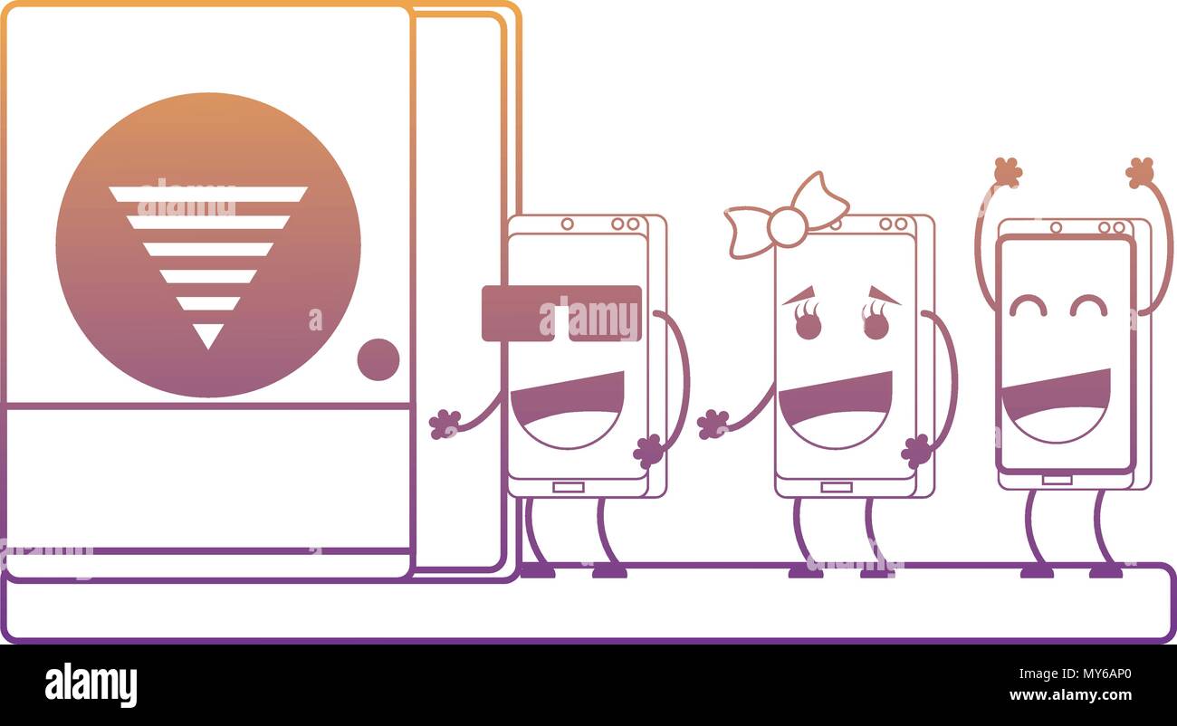Cartoon happy smartphones in wifi zone over white background, vector ...