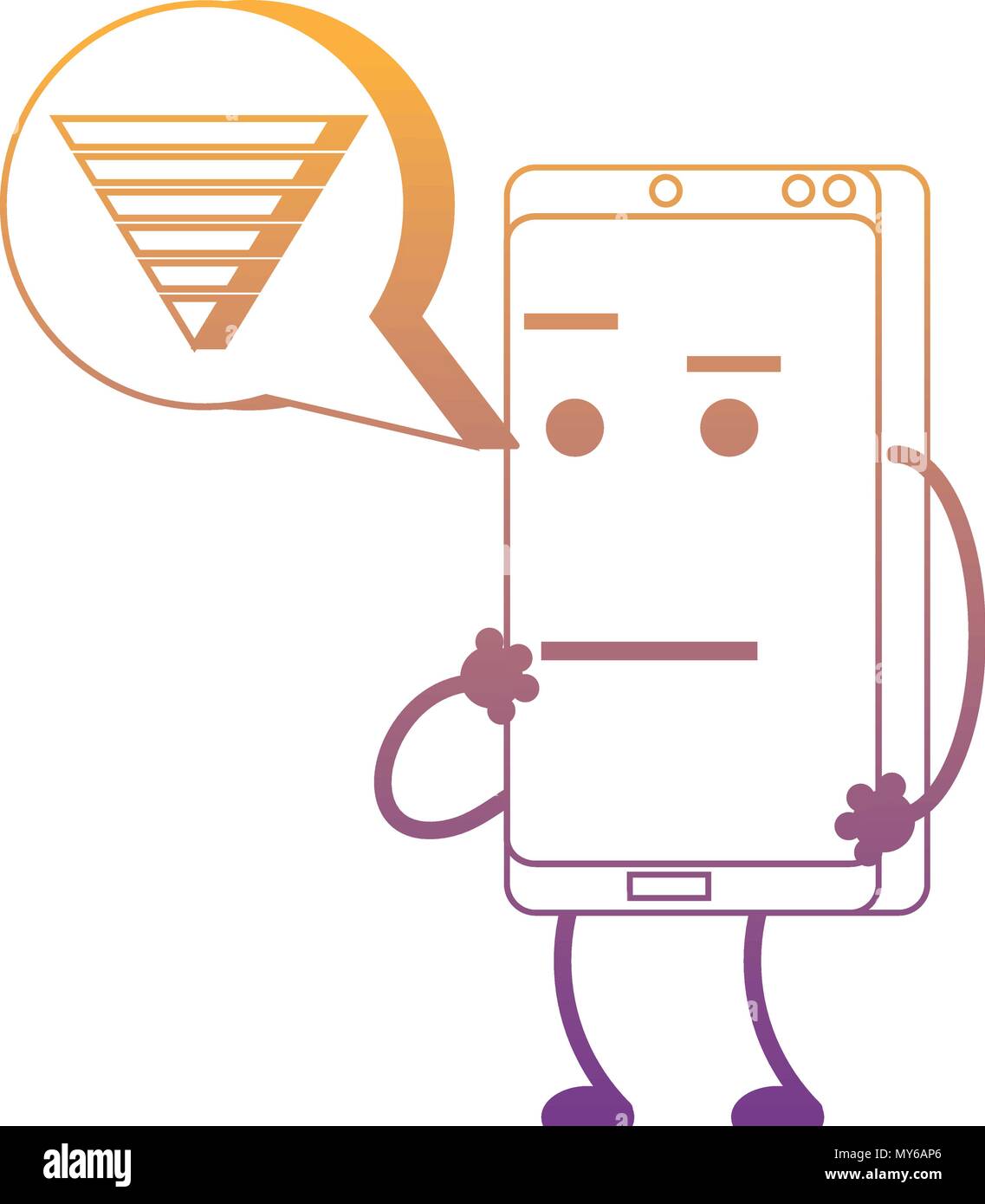 Cartoon smartphone worried and thinking in wifi signal over white ...