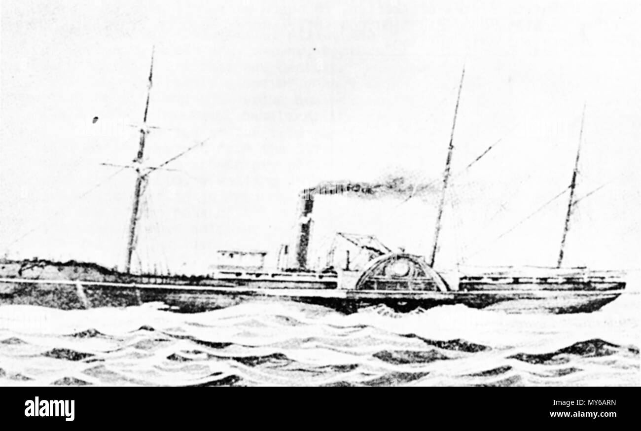 . English: Picture of a 19th century steam ship called SS Pacific ...