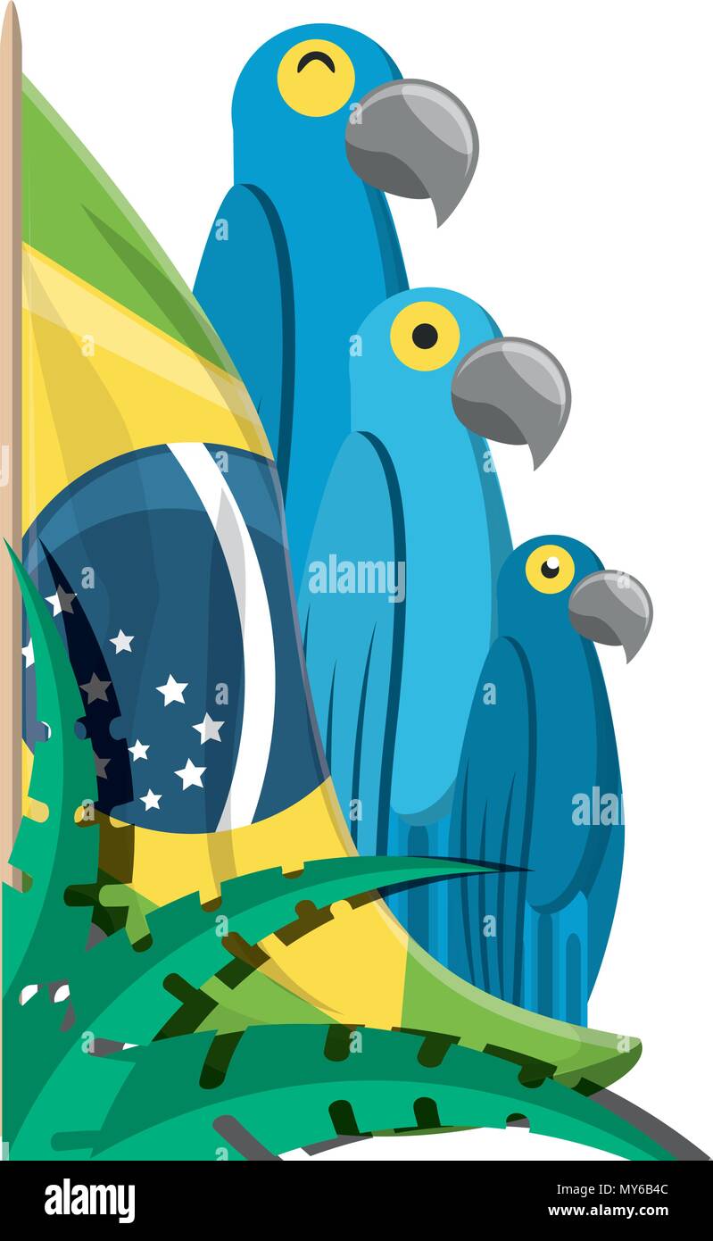 Brazilian flag with macaw birds over white background, vector ...