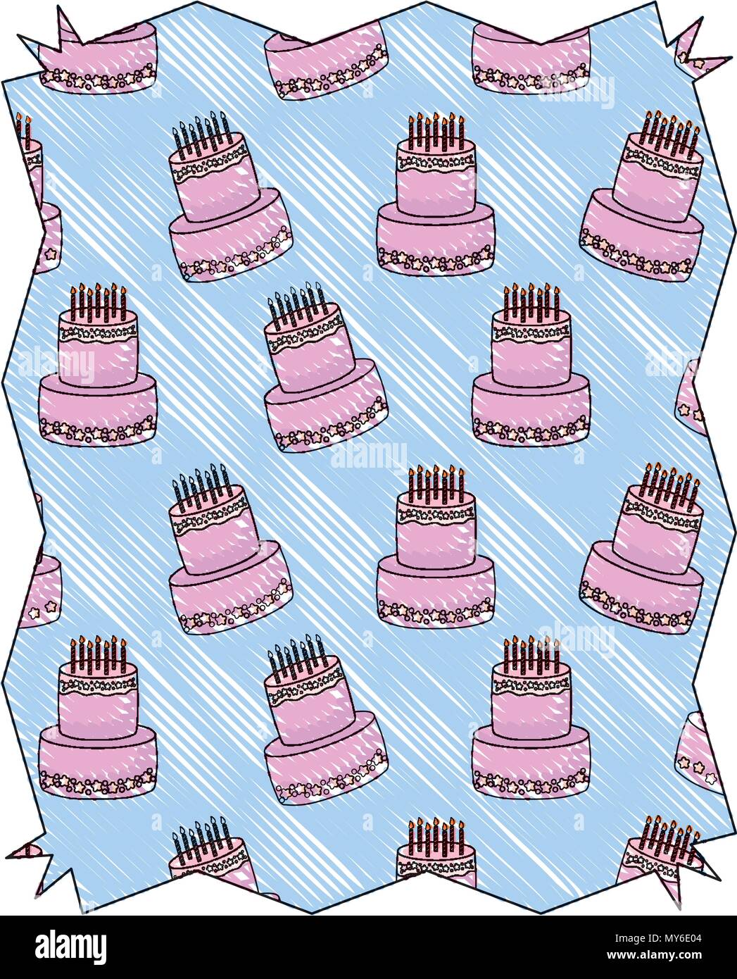 abstract frame with birthday cake pattern over white background, vector ...