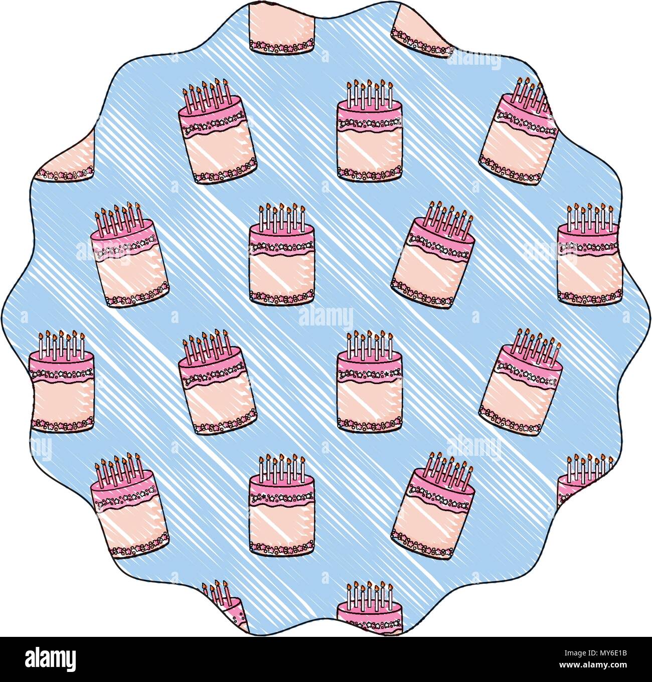 circular frame with sweet cakes pattern over white background, vector ...