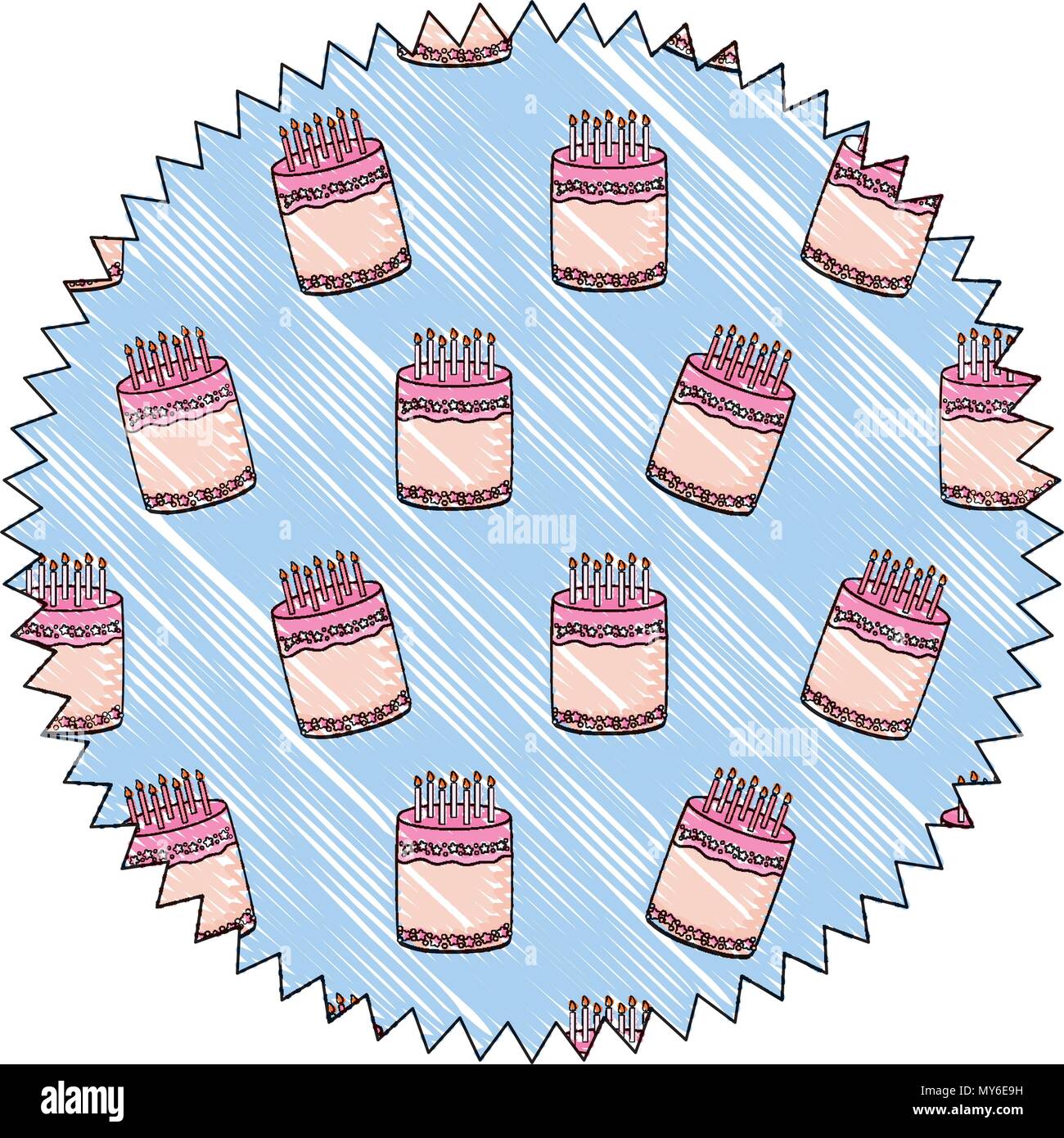 seal stamp with sweet cakes pattern over white background, vector ...
