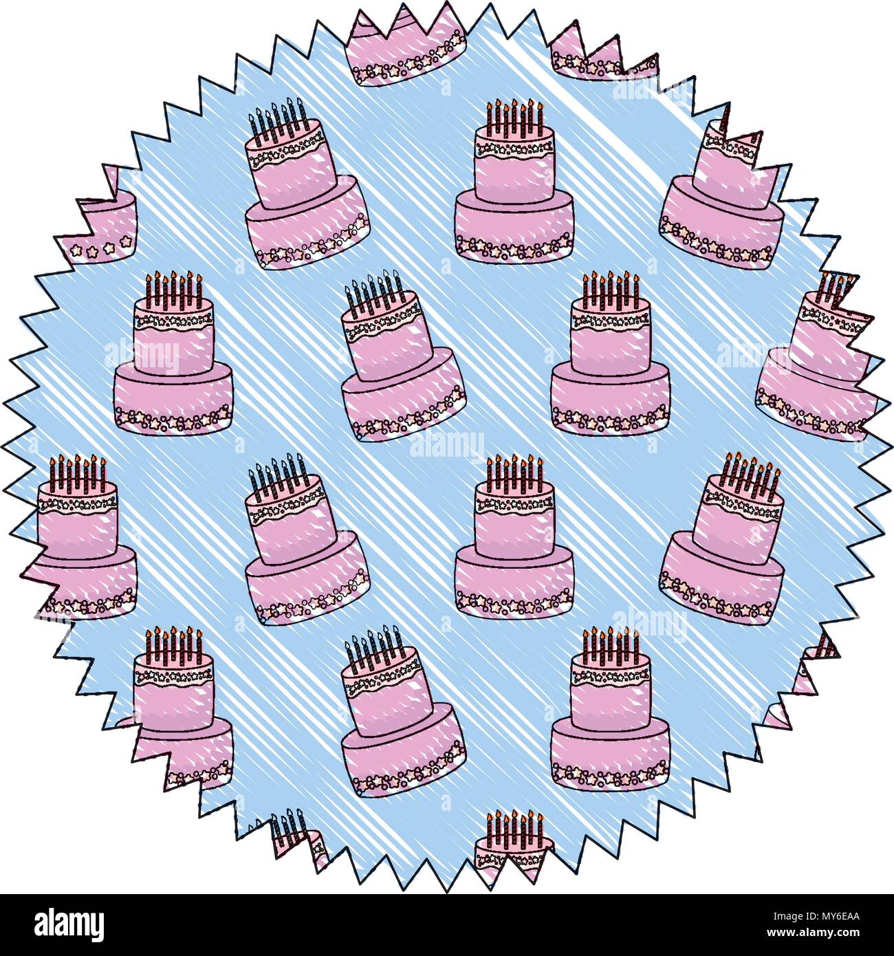 seal stamp with birthday cake pattern over white background, vector ...