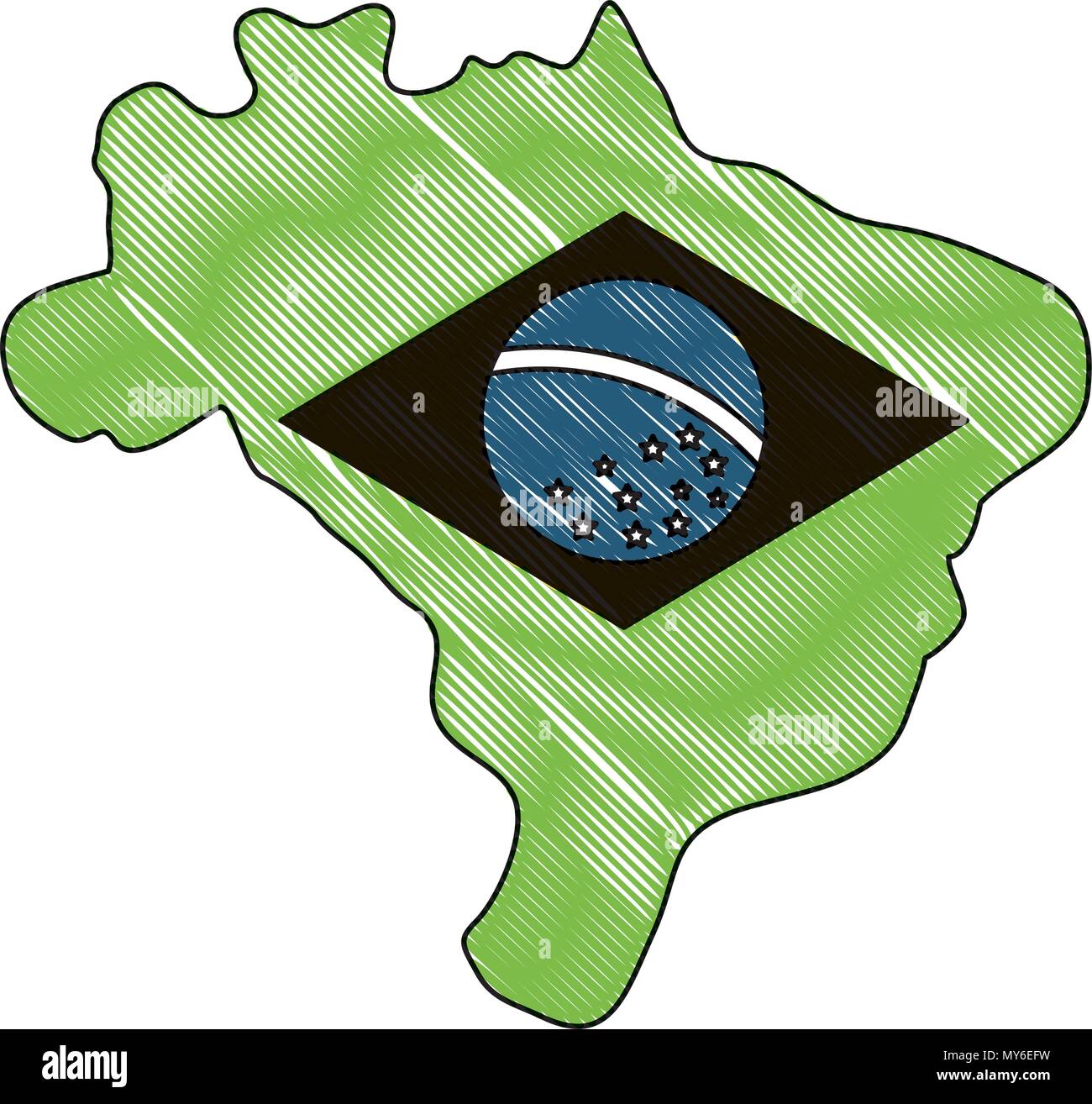 brazil map with brazilian flag design over white background, vector ...