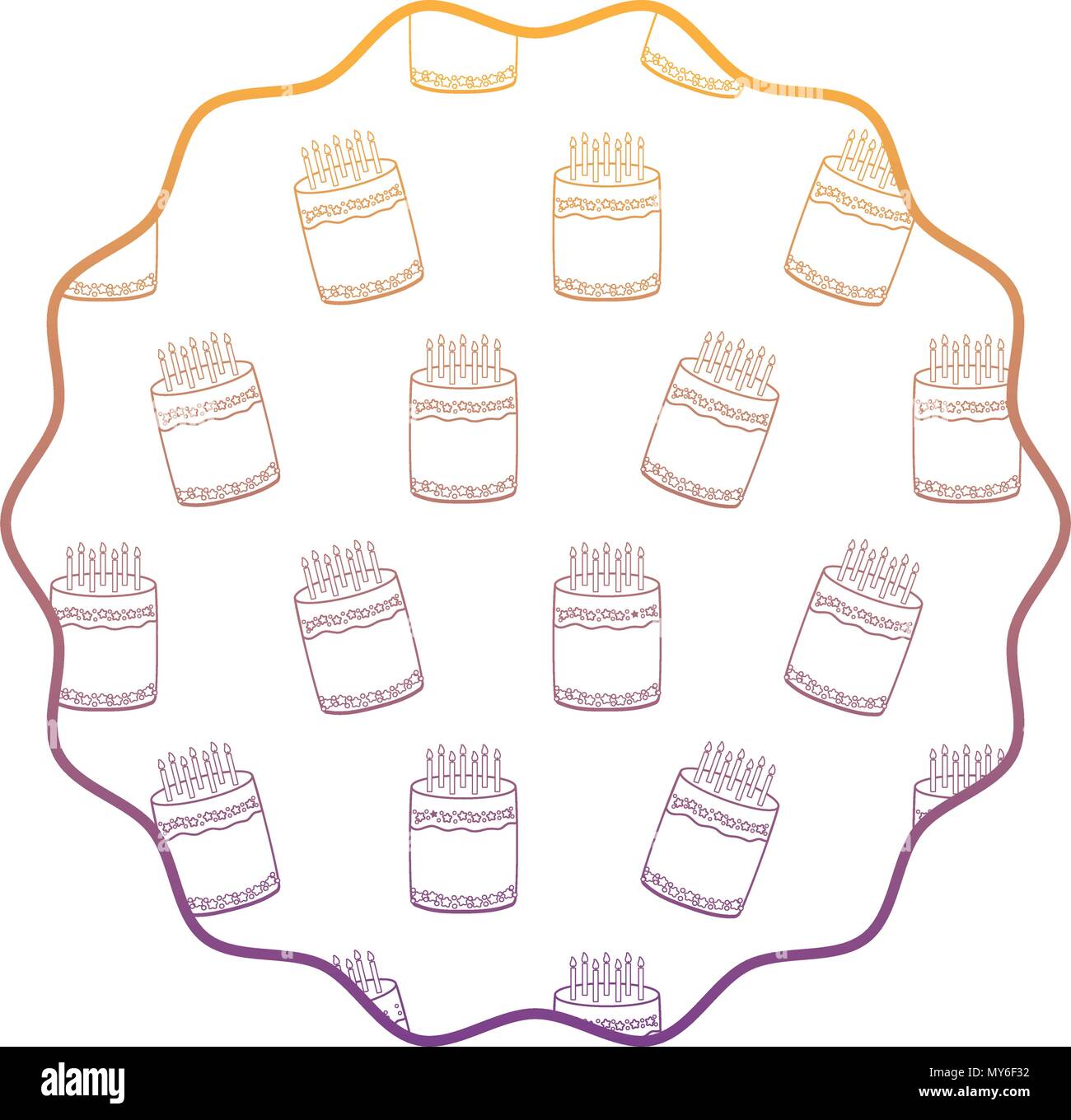 circular frame with sweet cakes pattern over white background, vector ...