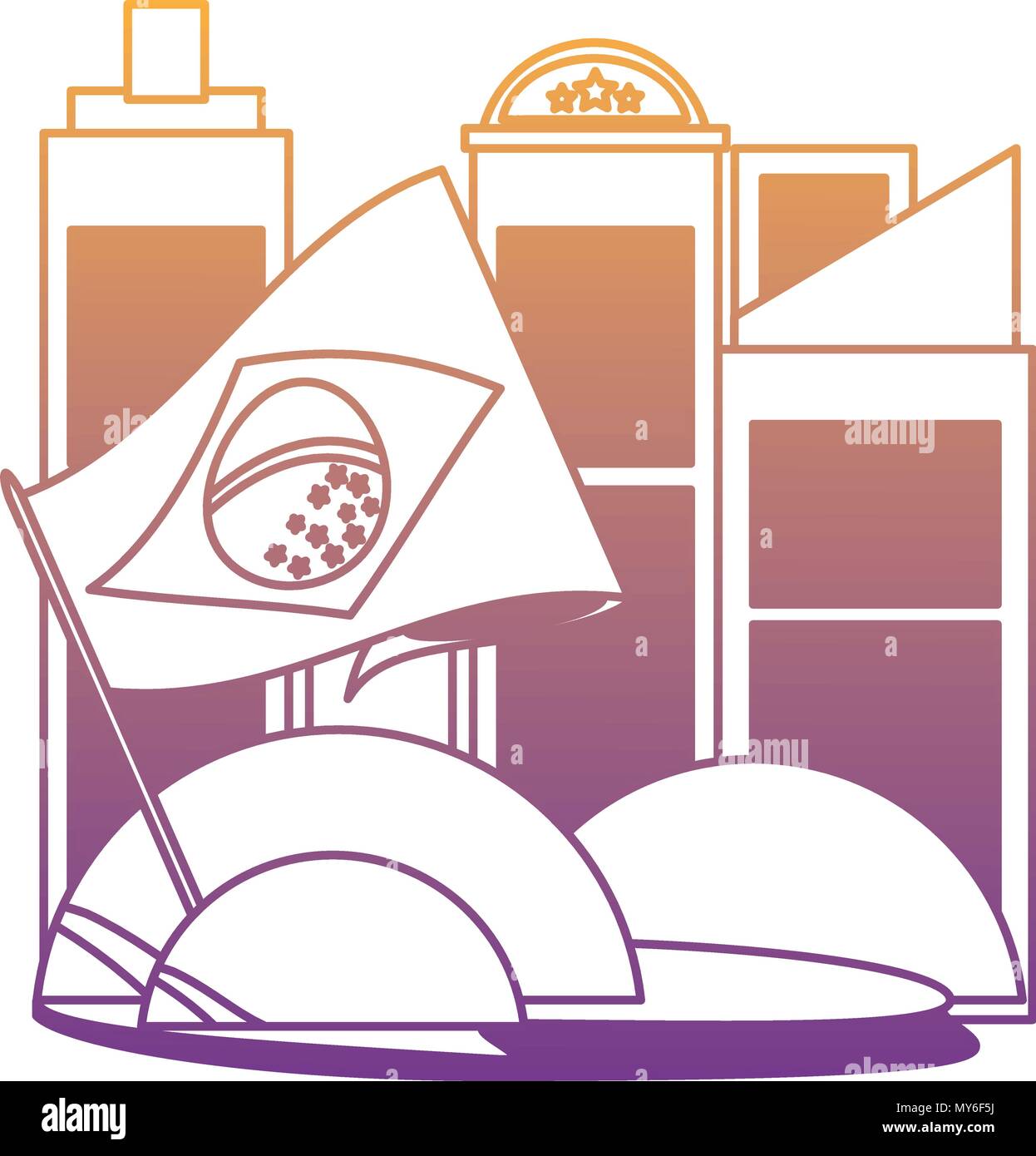 city buildings near to the beach with brazilian flag over white ...