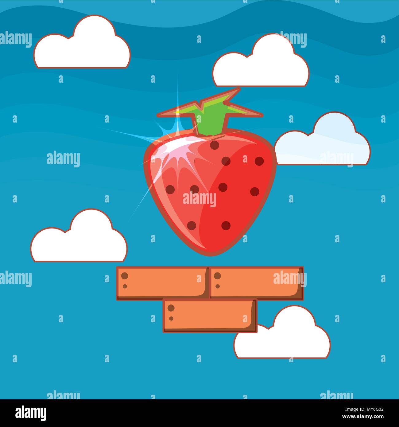 Video game interface with big strawberry icon, colorful design. vector ...