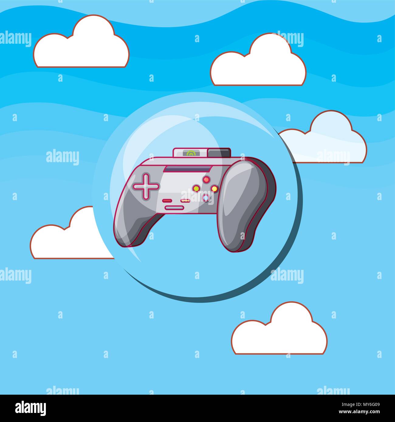video game controller icon over sky background, colorful design. vector ...