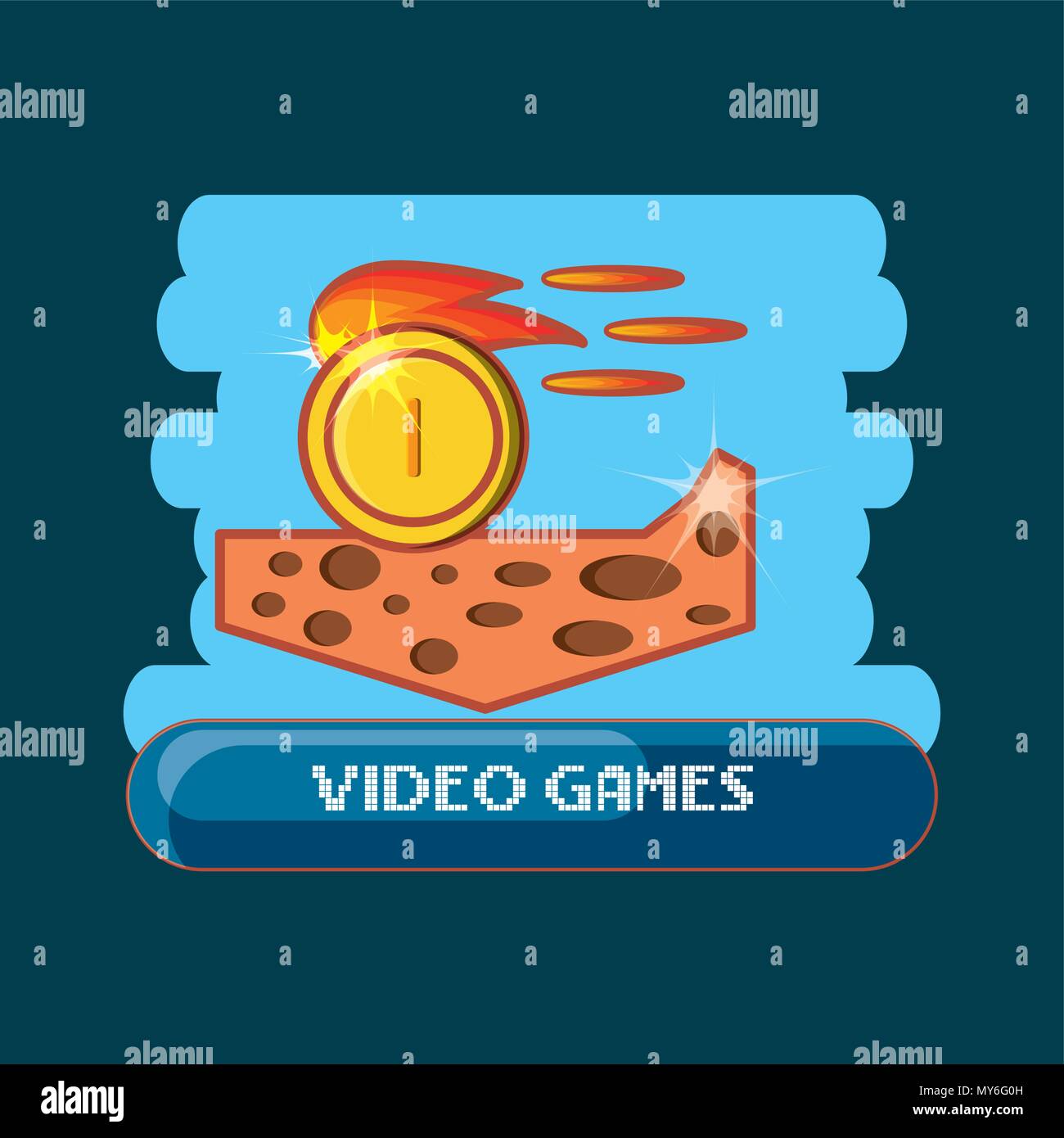 video game design with coin icon over blue background, colorful design ...
