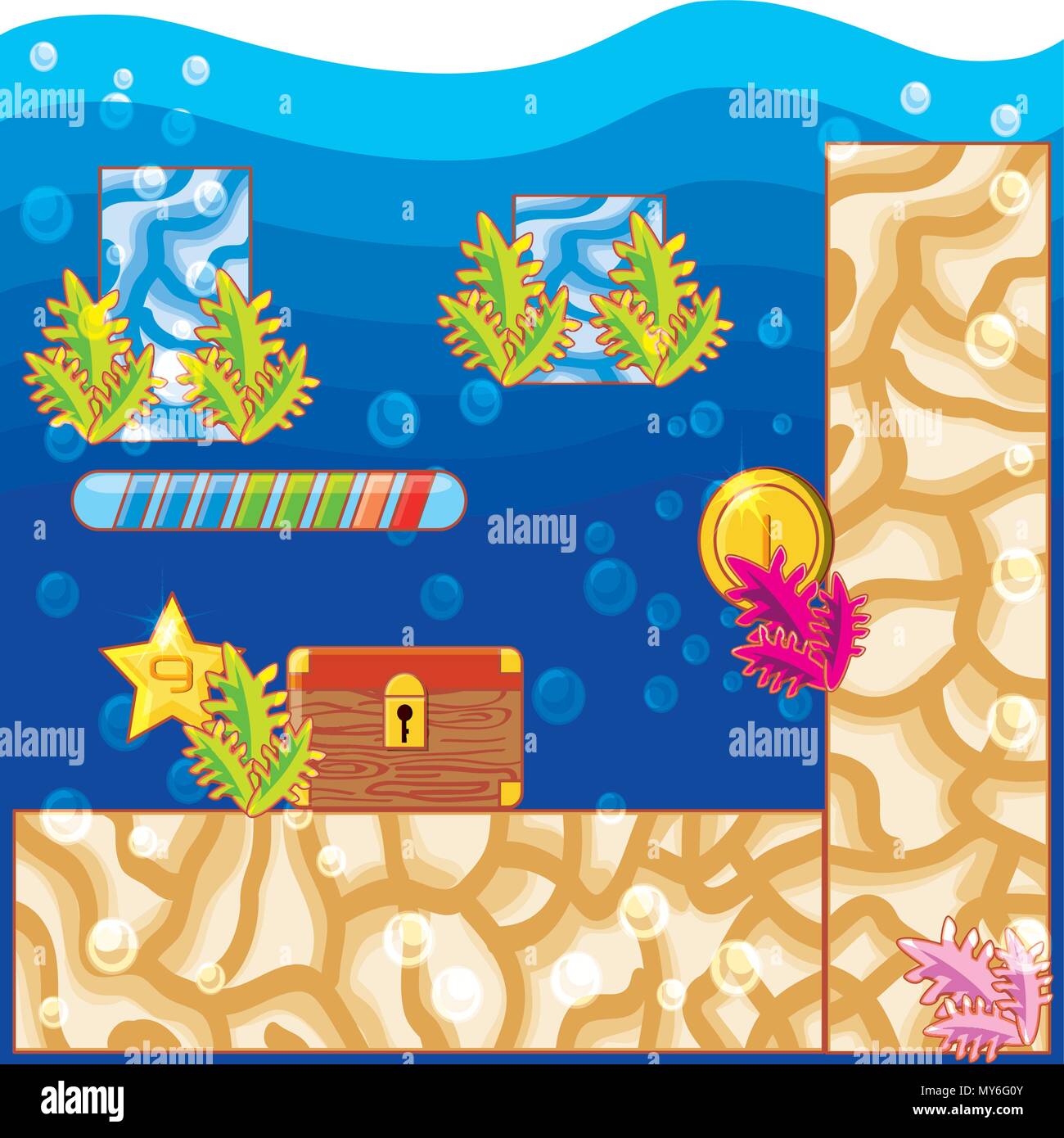 Video game interface under the water, colorful design. vector ...