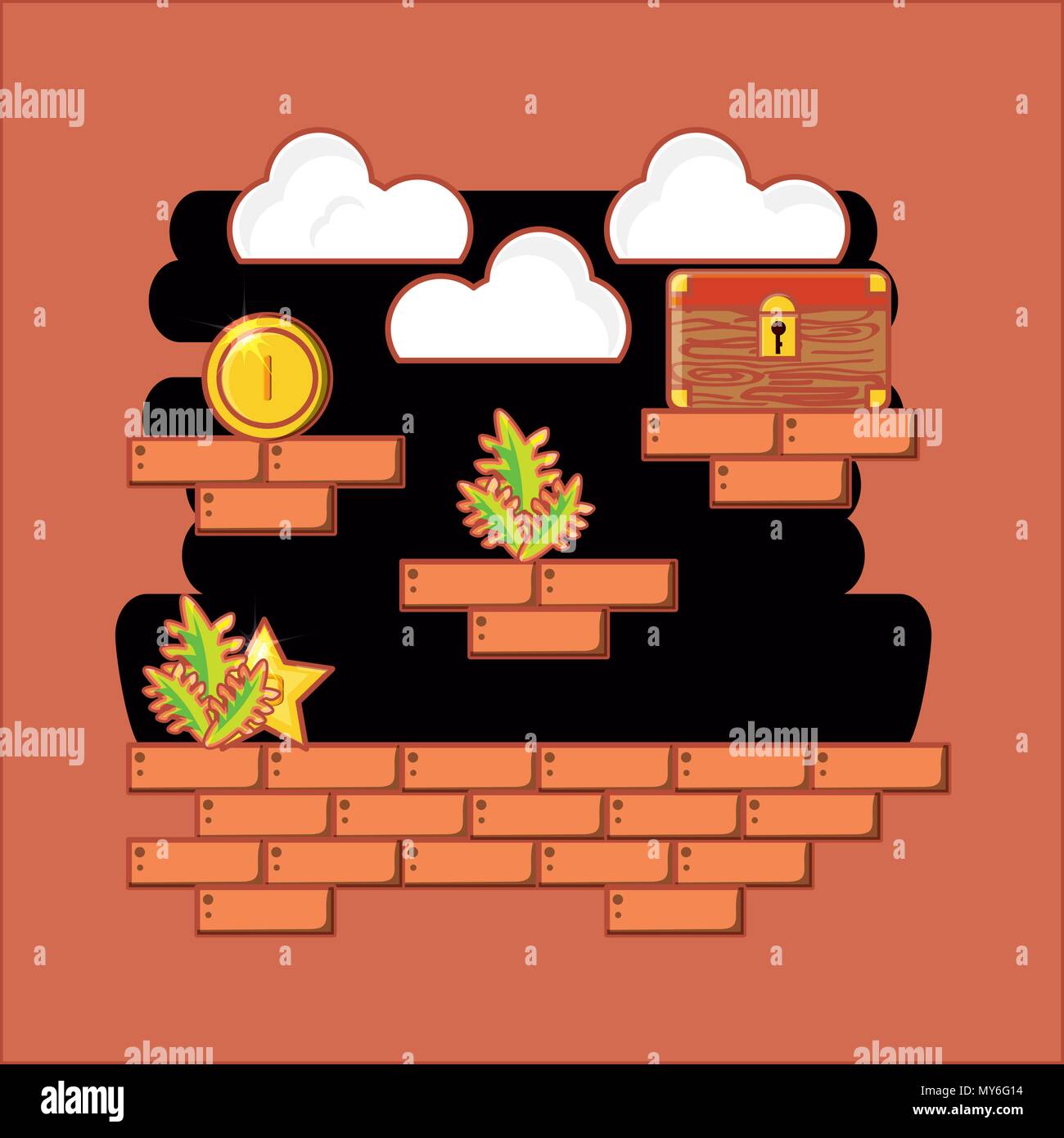 Video game interface with chest box and coins, colorful design. vector ...