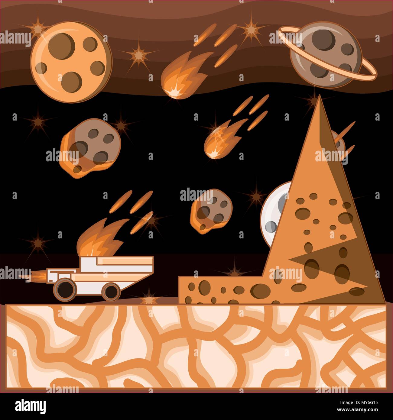 Video game interface with car over space background, colorful design ...