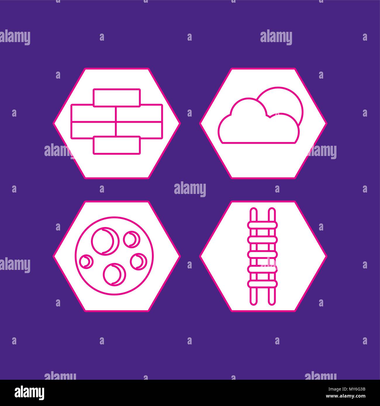 Icon set of video games related icons over purple background, colorful ...