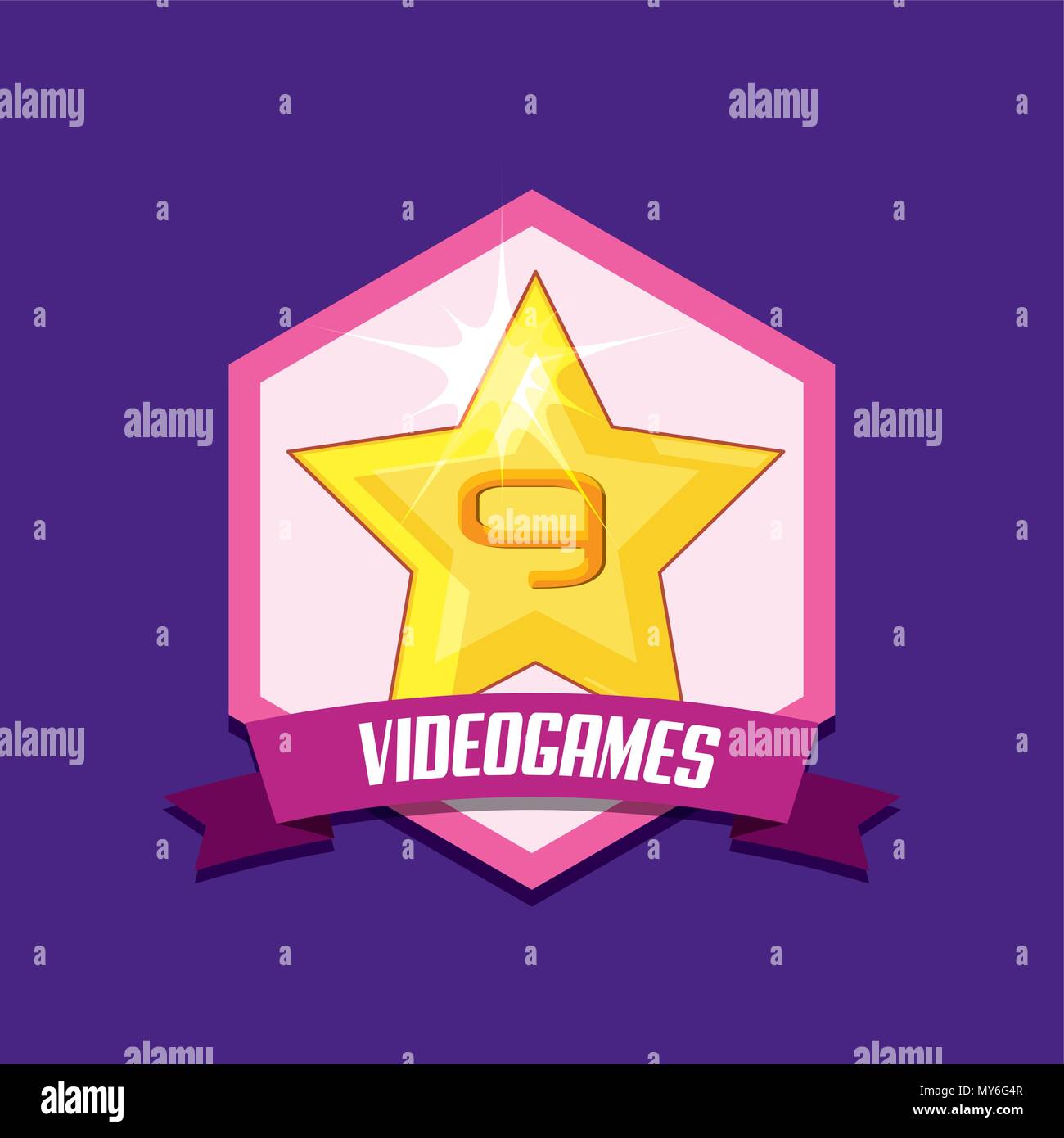 Videogame emblem with star icon over purple background, colorful design ...
