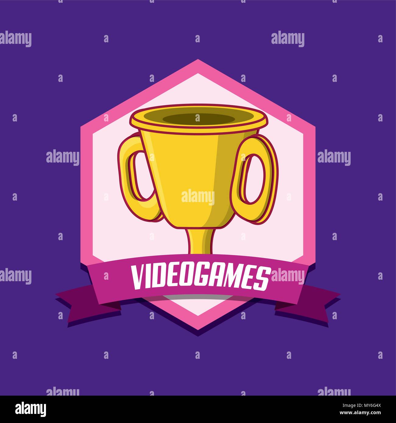 Videogame emblem with trophy icon over purple background, colorful ...