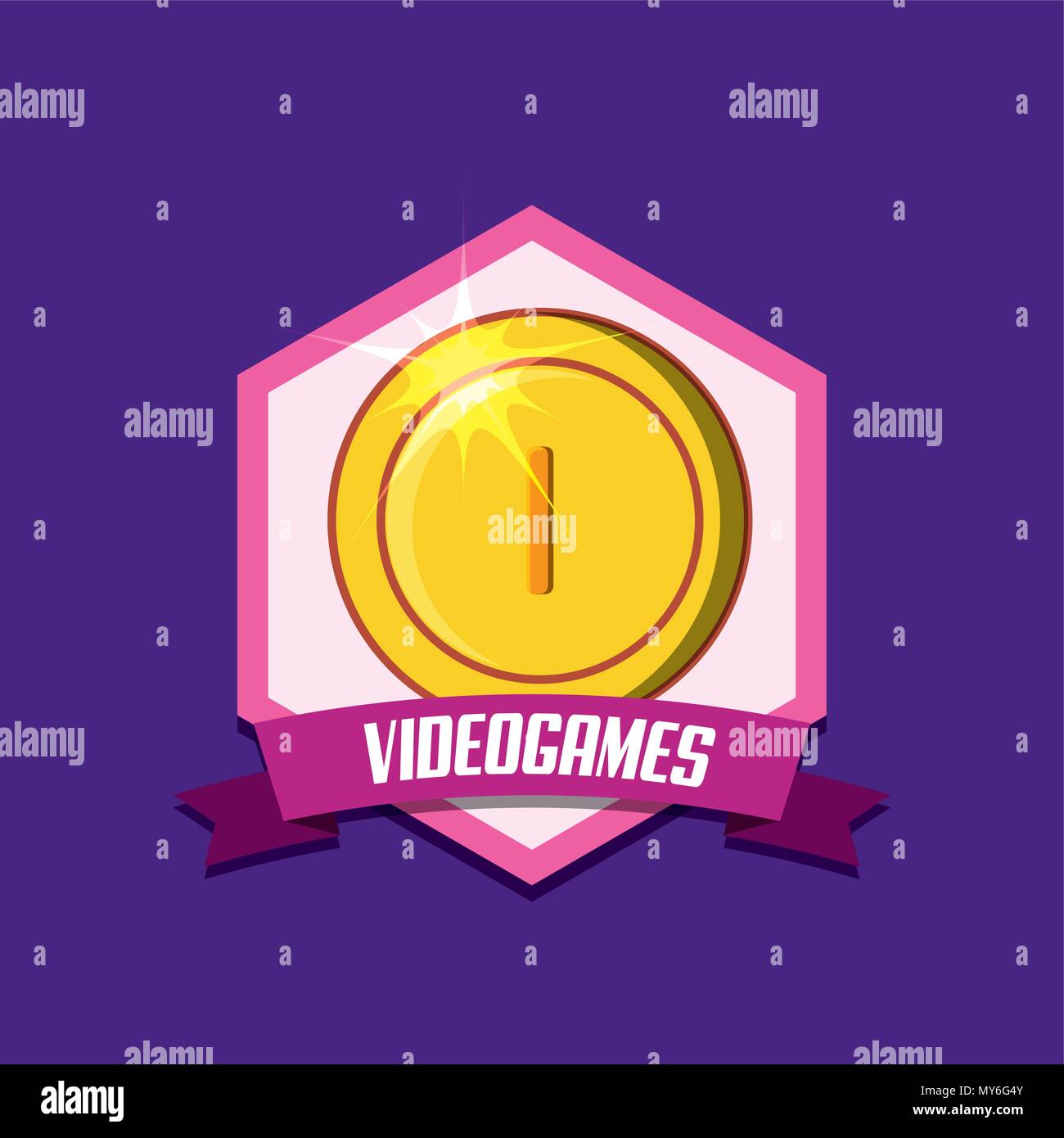 Videogame emblem with coin icon over purple background, colorful design ...