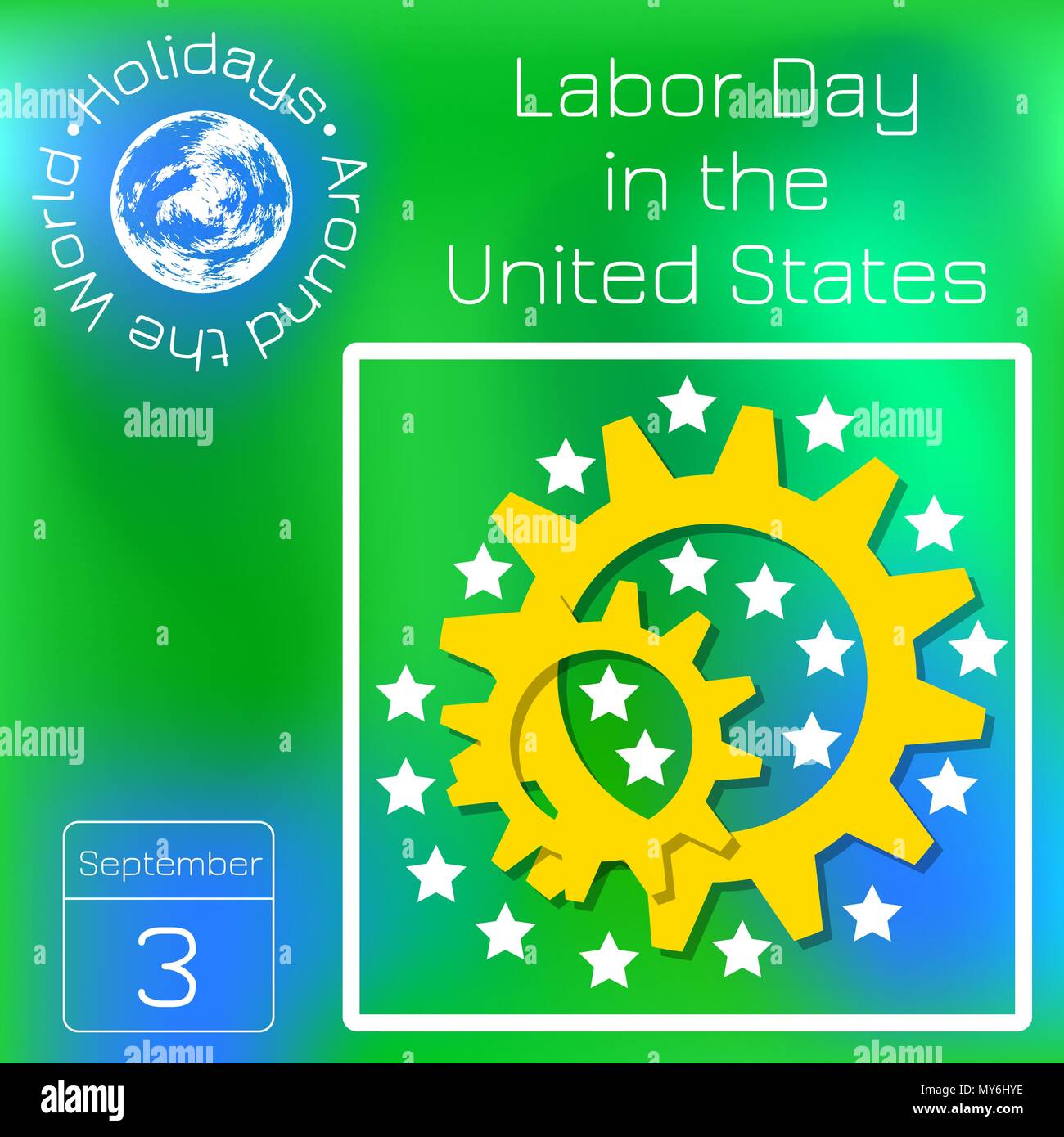 Labor Day in the United States. Gears, white stars. 3 September ...