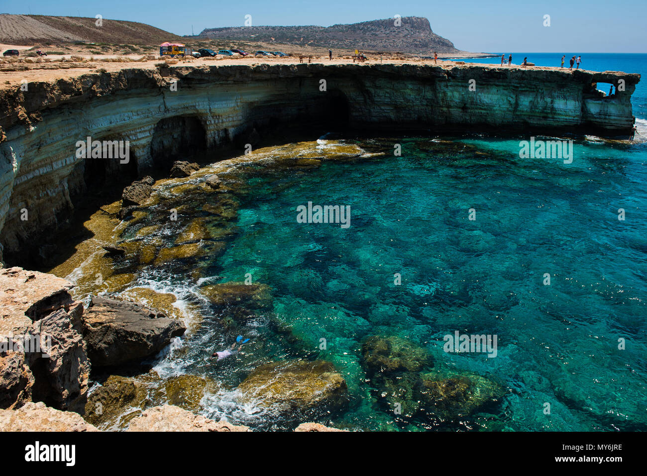 AYIA NAPA, CYPRUS, JUNE 15, 2017: Tourists visiting the sea caves of ...