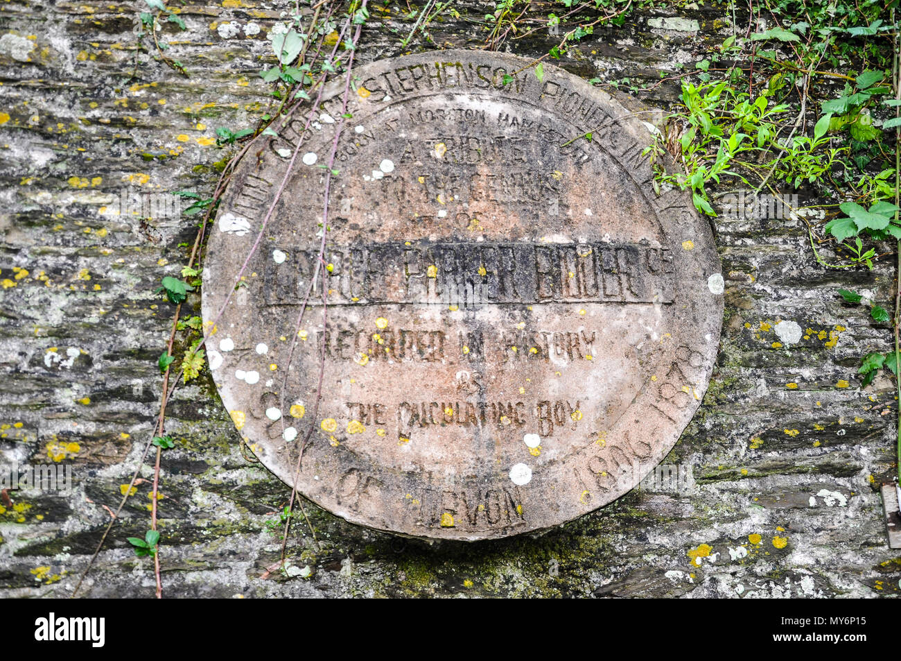 Old plaque celebrating The Calculating Boy, George Parker Bidder civil ...