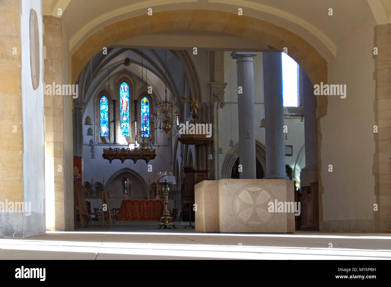 View from the nave under the central tower into the chancel ...
