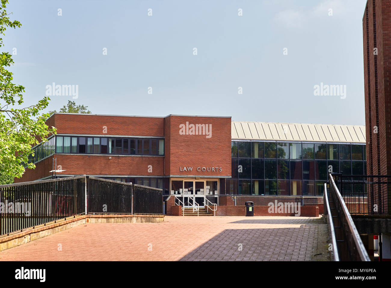The brick and glass law courts in the centre of Crewe, Cheshire Stock ...