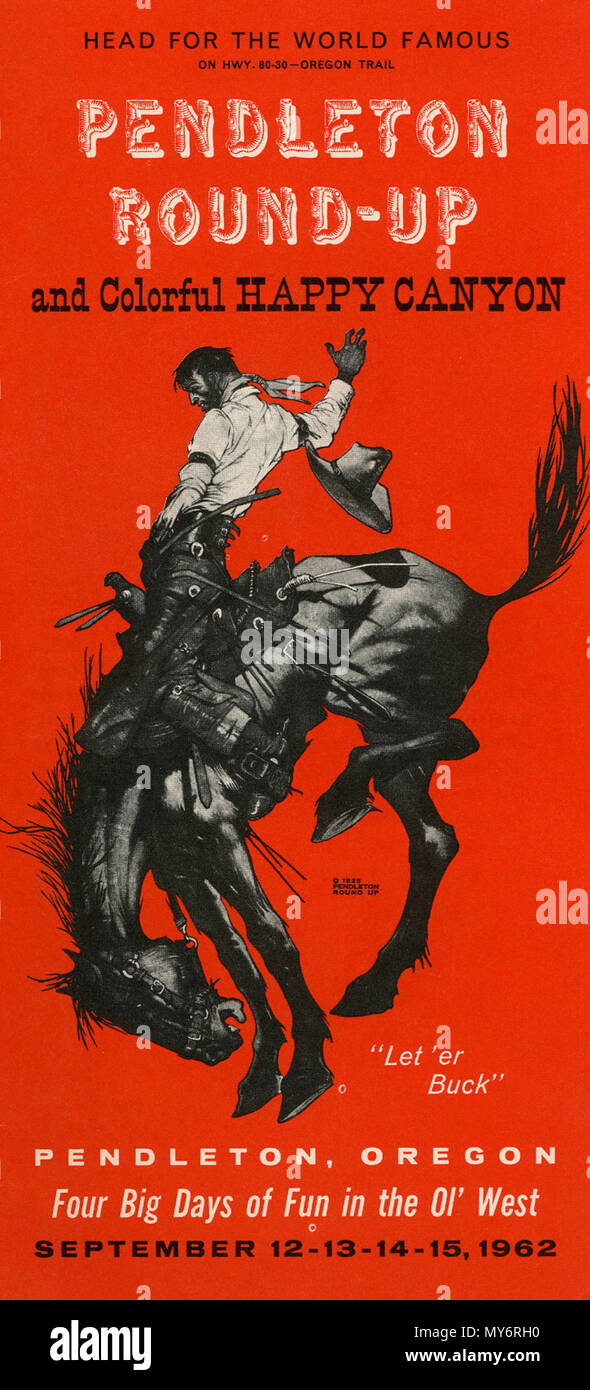 . English: Pendleton Round-Up Poster 'Let 'er Buck' . 1962. wallace ...