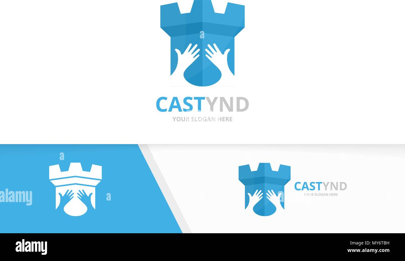 Vector castle and hands logo combination. Tower and embrace symbol or ...