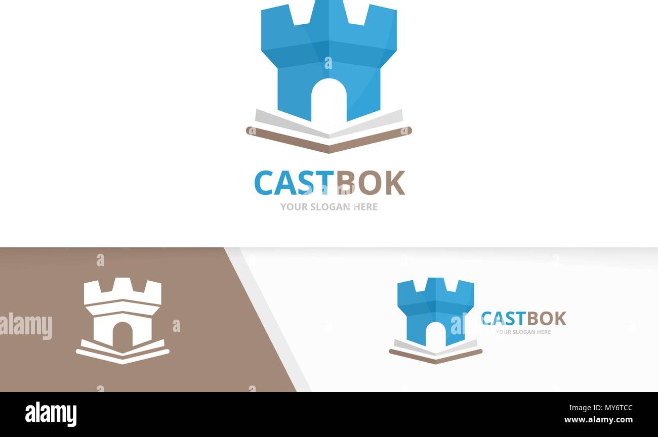 Vector book and castle logo combination. Tower and market symbol or ...
