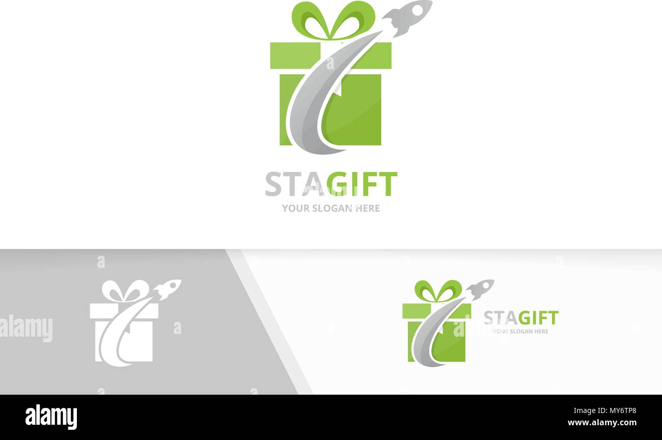 Vector gift and rocket logo combination. Present and airplane symbol or ...