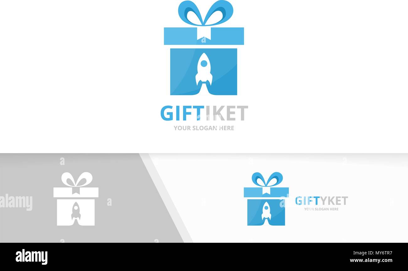 Vector gift and rocket logo combination. Present and airplane symbol or ...