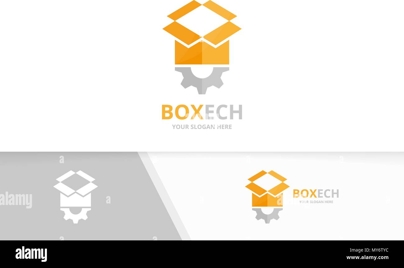 Vector box and gear logo combination. Package and mechanic symbol or ...
