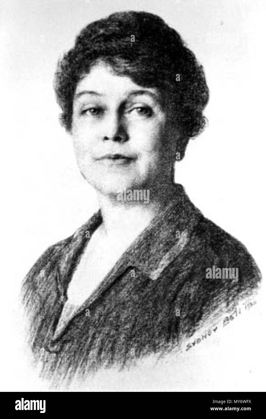 . English: Black and white image of a drawing of Irene Gerlinger, the ...