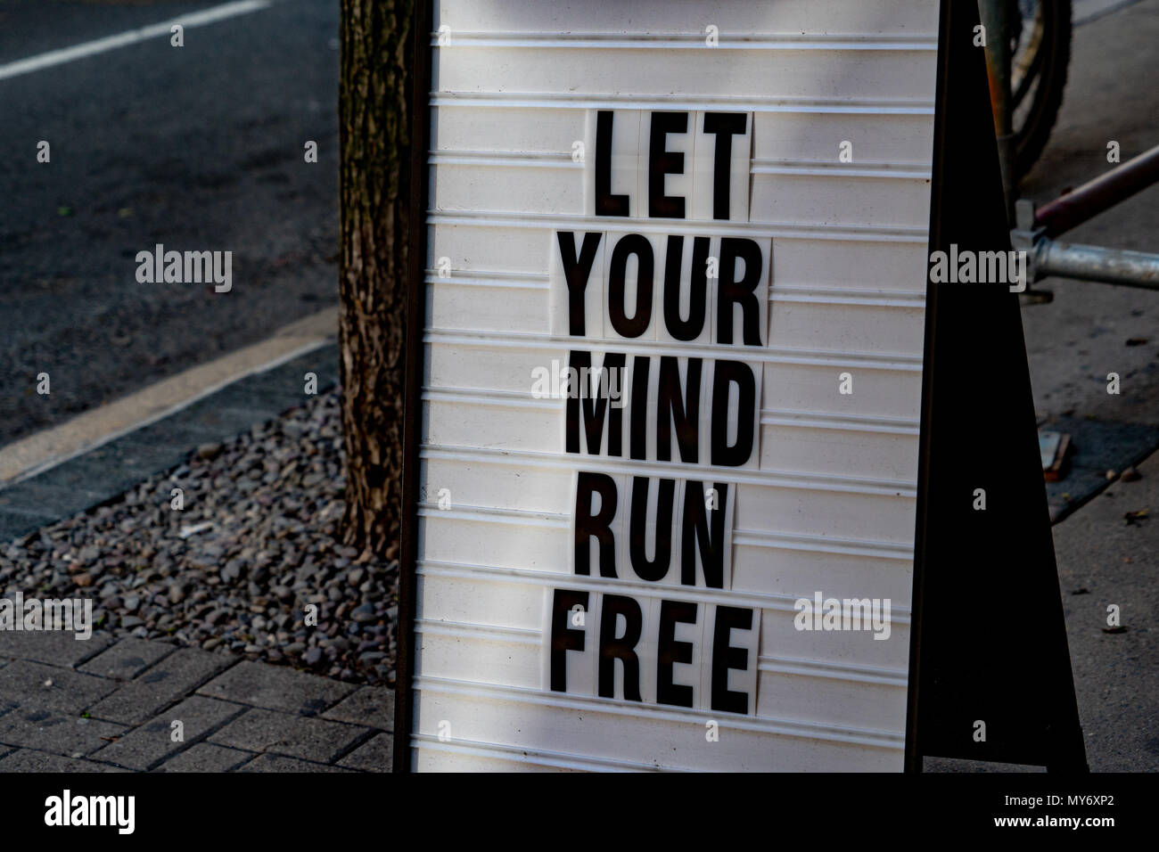 let your mind run free sign detail Stock Photo - Alamy