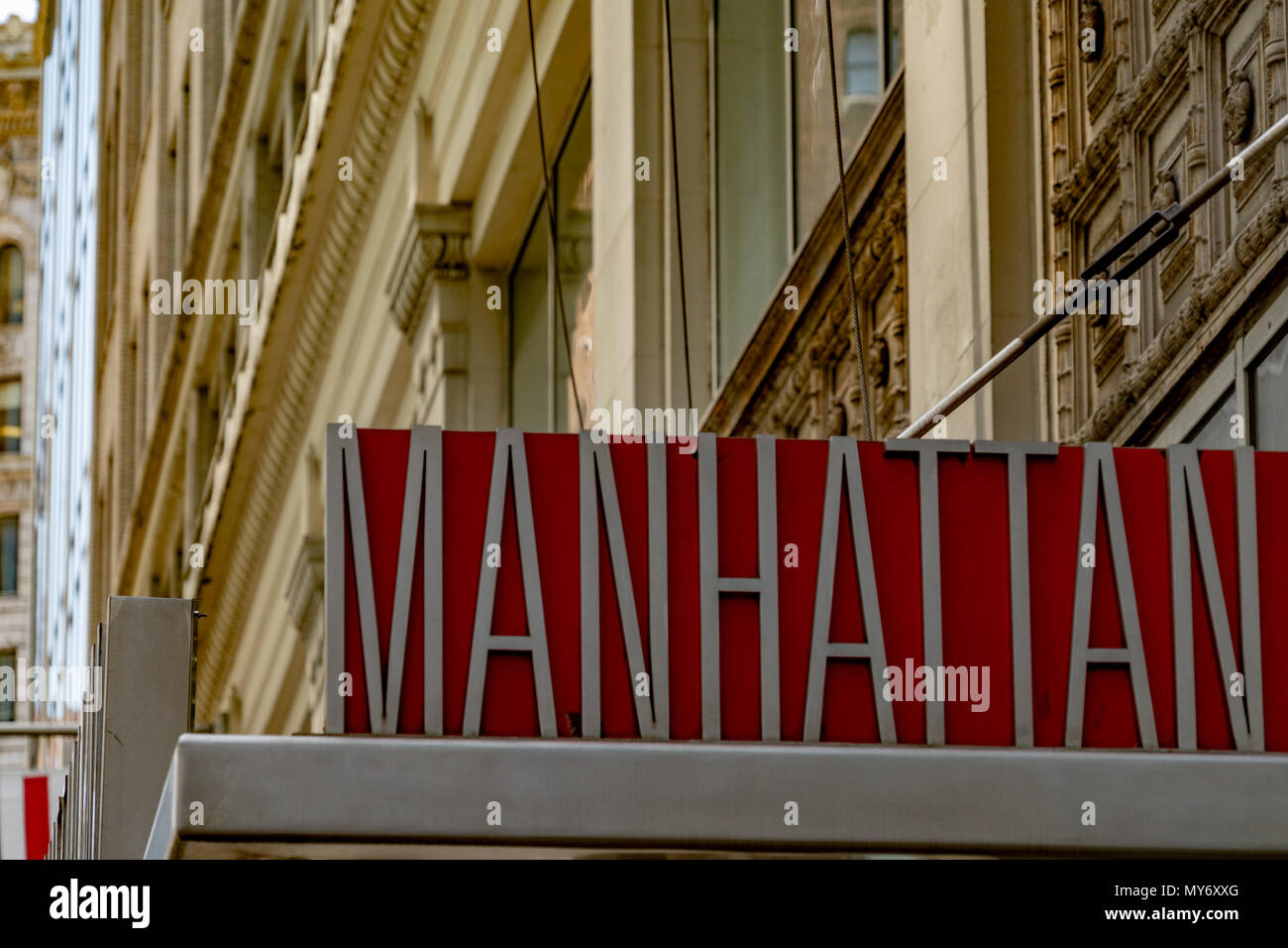 new york usa manhattan sign red on building Stock Photo - Alamy
