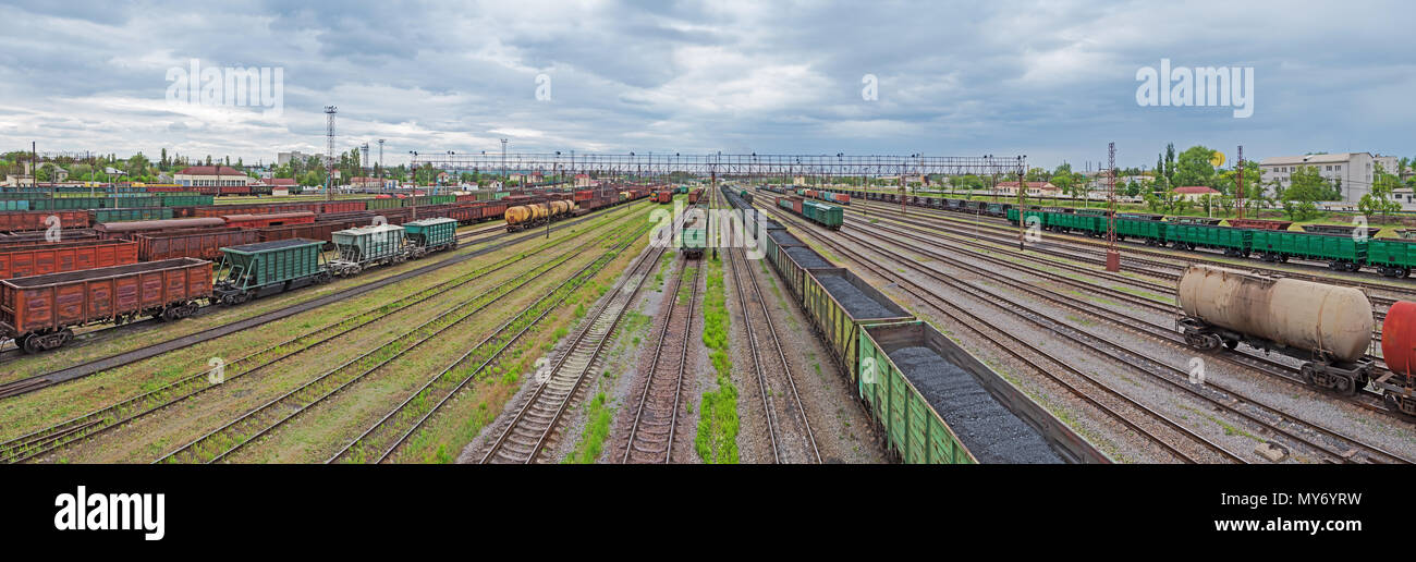 Panoramic view of the urban junction railway yard on which sorting of ...