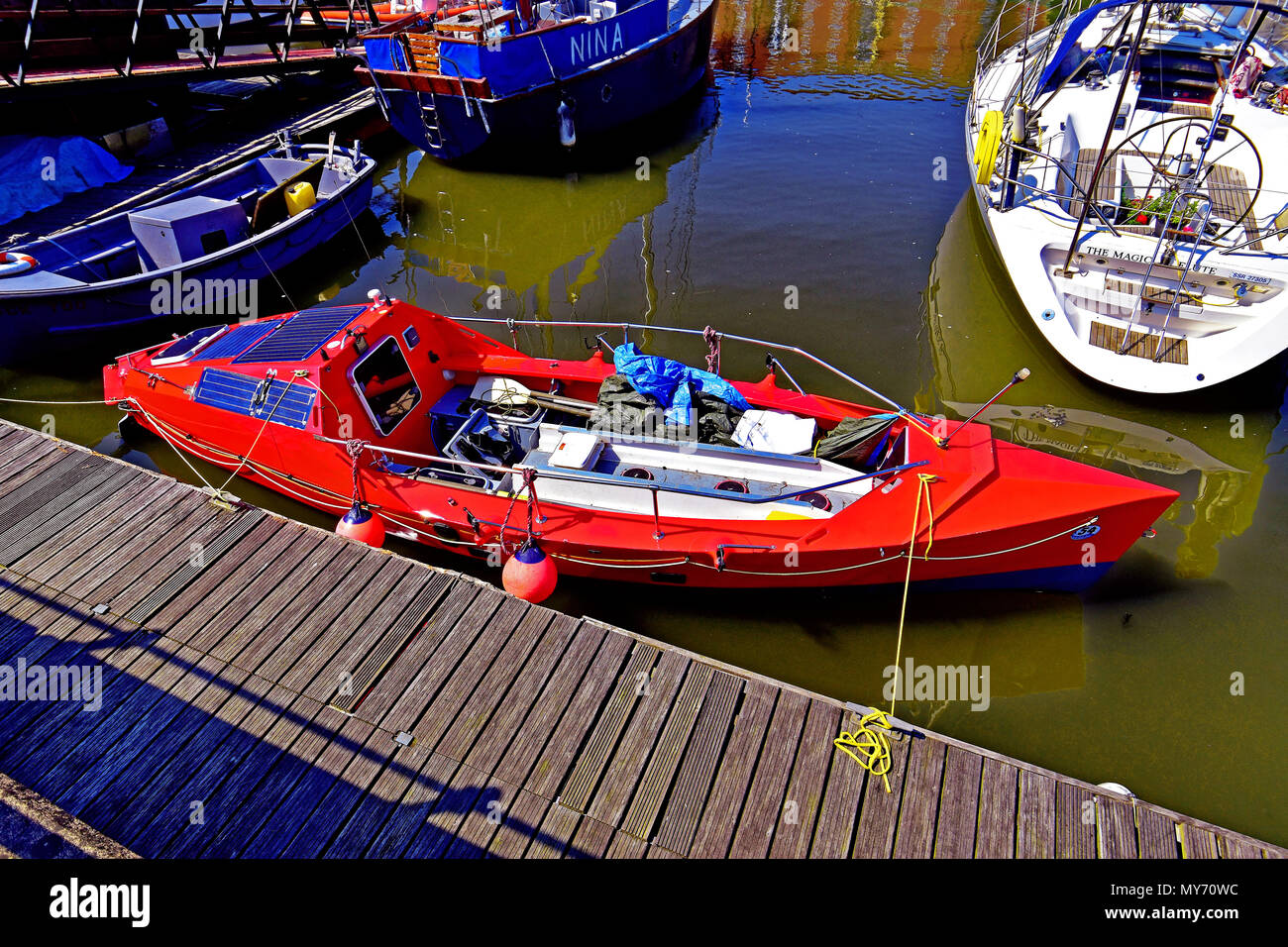 Newcastle upon Tyne St Peters Marina ocean going solo rowing boat Stock ...