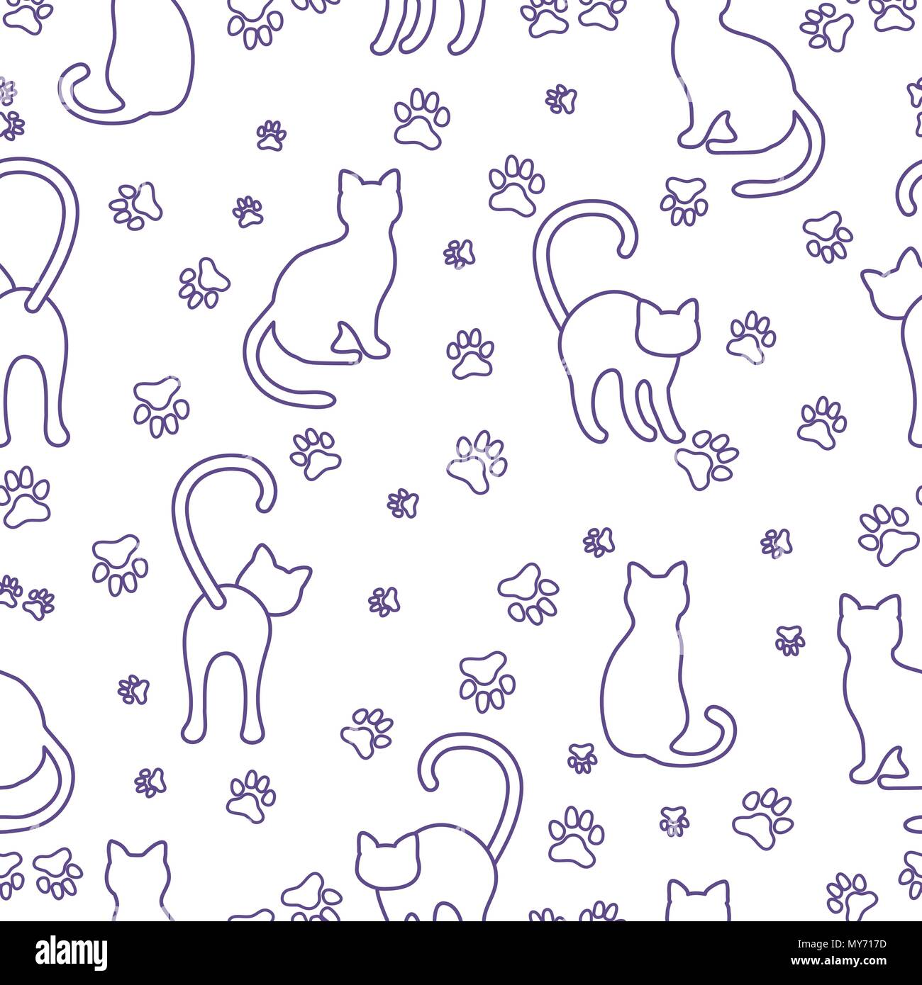 Seamless pattern with cats and traces. Template for design, fabric ...