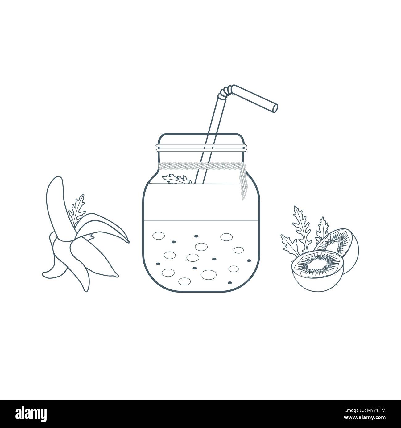 Jar with smoothies and ingredients for making smoothie. Healthy eating ...